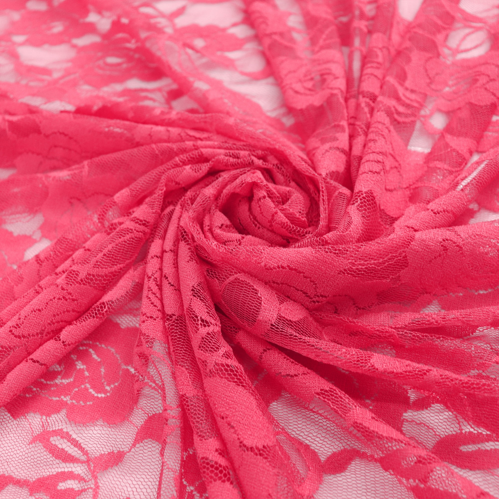 Romex Textiles Nylon Spandex Lace Fabric with Rose Design - Neon Coral ...