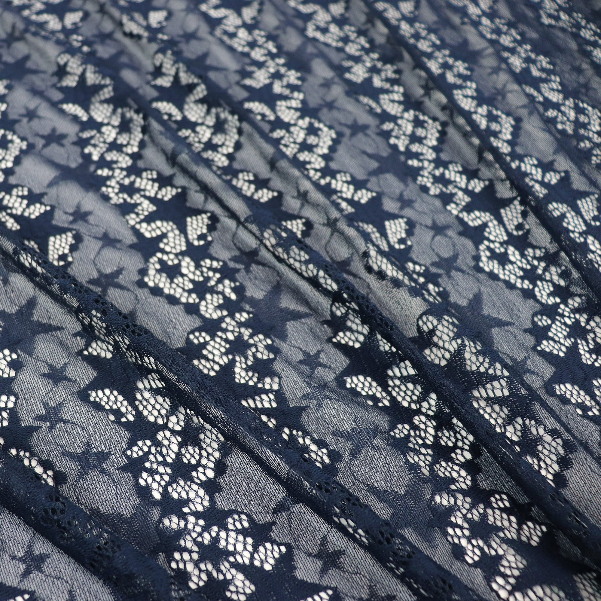 Romex Textiles Nylon Spandex Lace Fabric with Star Design - Navy ...