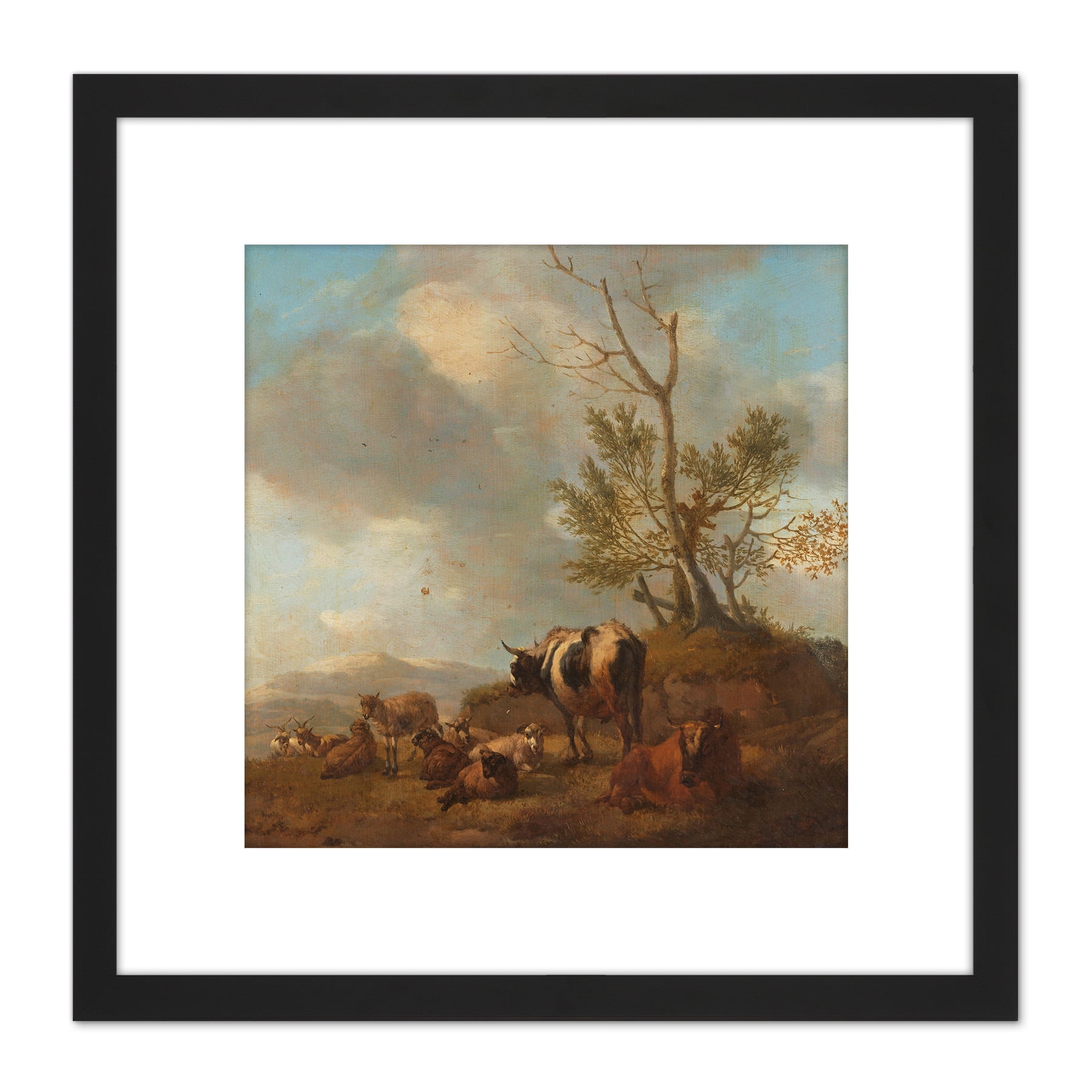 Romeyn Landscape With Animals 8X8 Inch Square Wooden Framed Wall Art ...