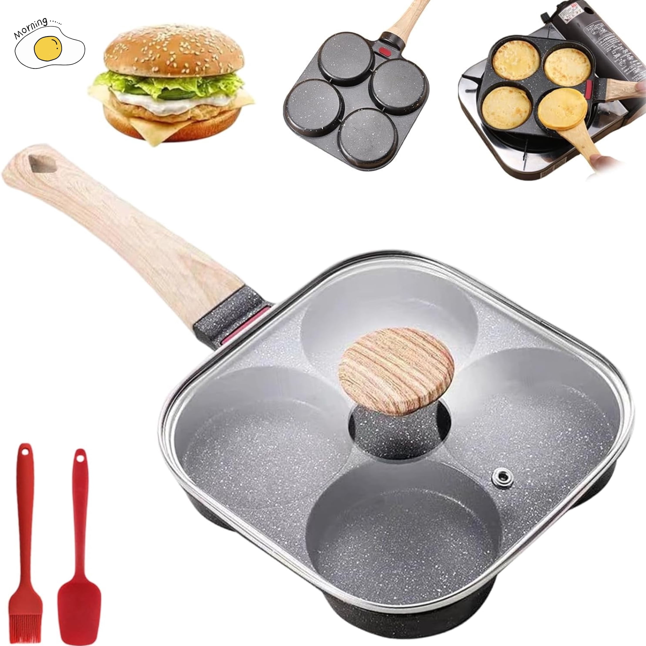 Romiantic Omelette Pan Mold 4-Cup Egg Frying Pan Nonstick with Handle ...