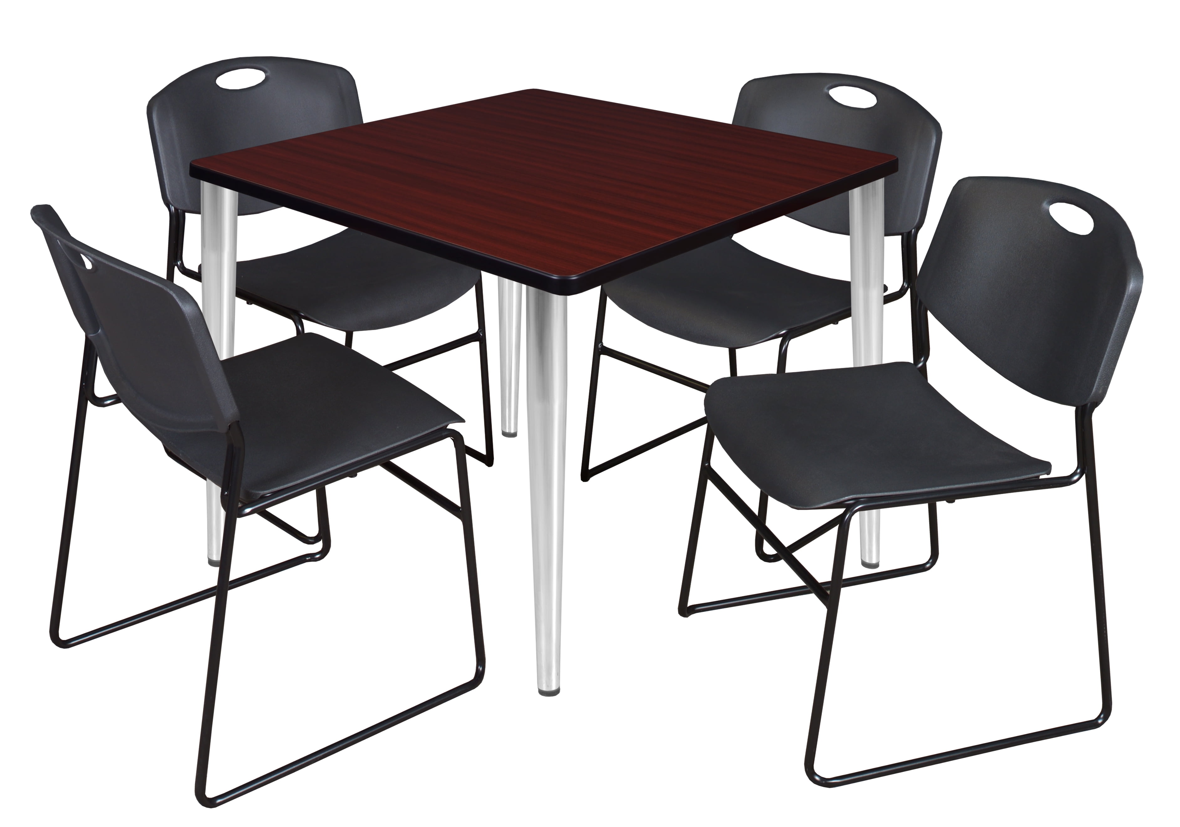 Romig Arco 42 in. Square Breakroom Table- Mahogany Top, Chrome Base & 4 ...
