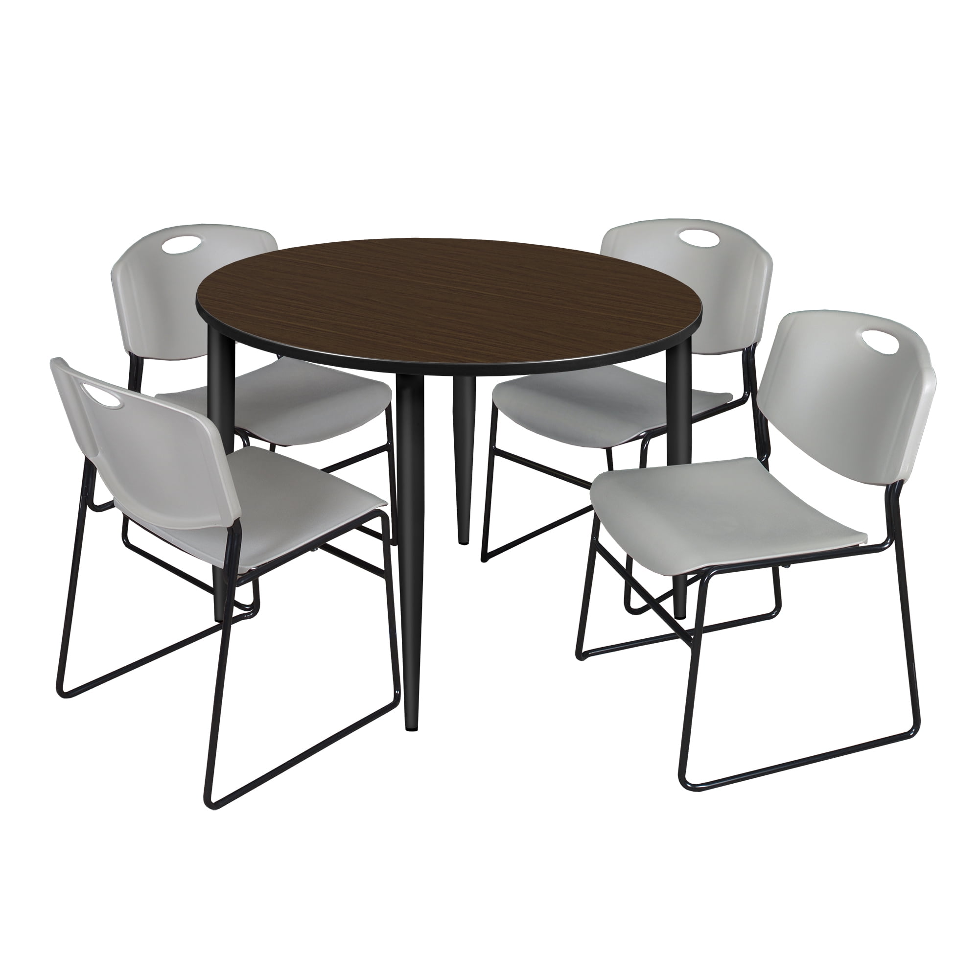 Romig Arco 48 in. Round Breakroom Table- Neo Walnut Top, Black Base & 4 ...