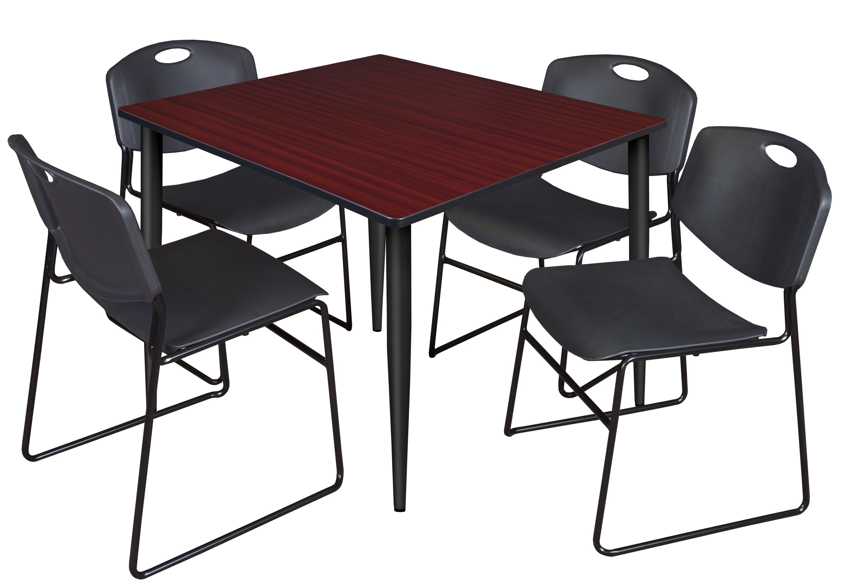 Romig Arco 48 in. Square Breakroom Table- Mahogany Top, Black Base & 4 ...