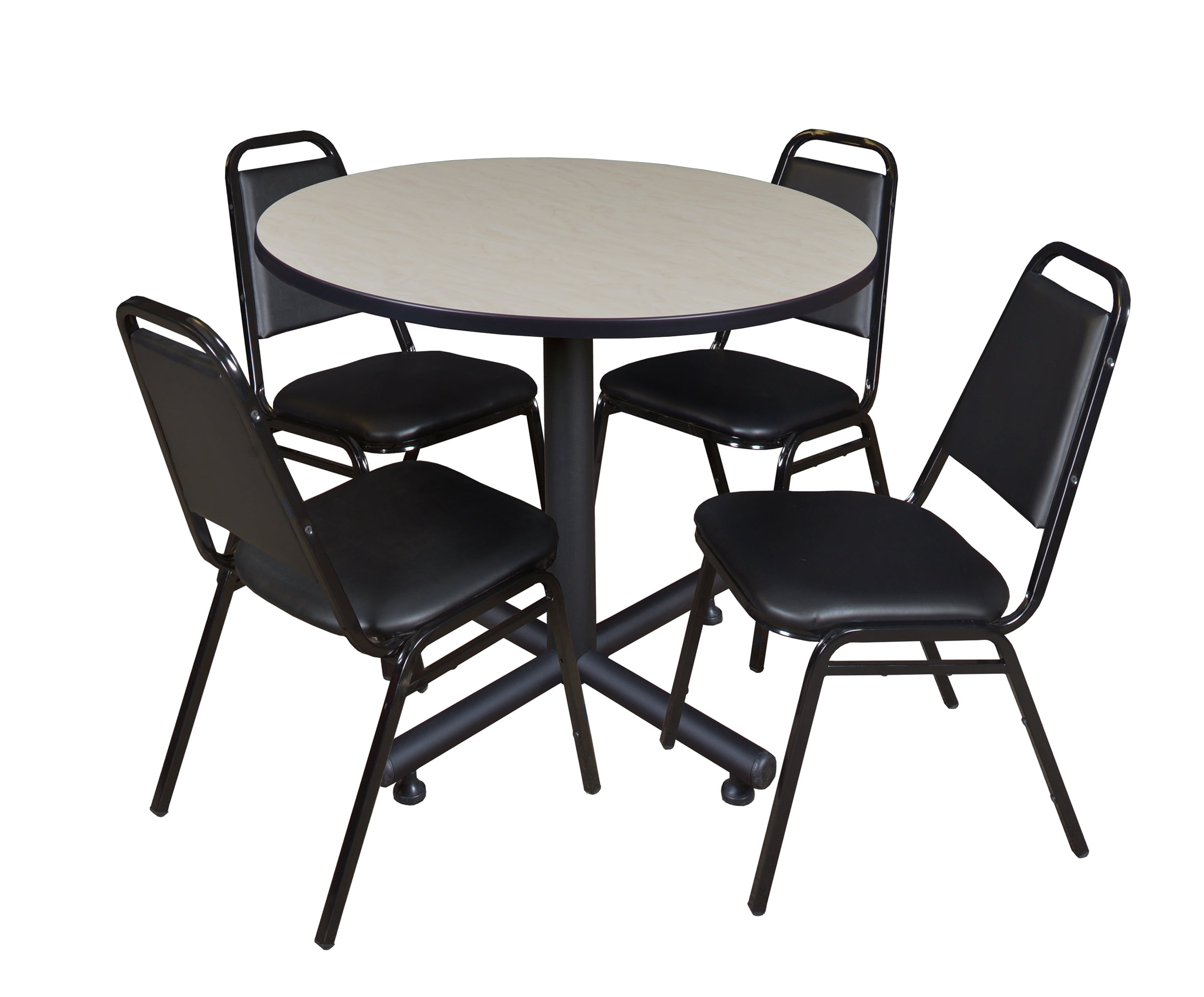 Romig Axis-Pro 42 in. Round X-Base Breakroom Table- Maple, 4 Restaurant ...