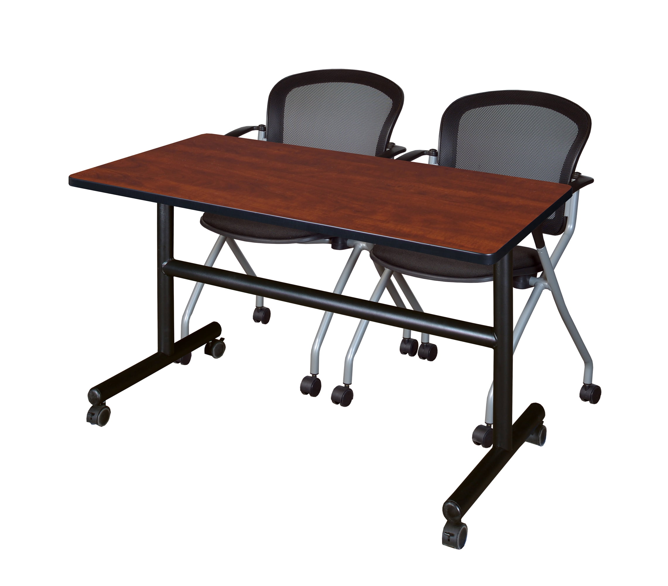 Romig Axis-Pro 48 x 24 in. Flip-Top Training Nesting Table- Cherry, 2 Cadence Nesting Chairs ...