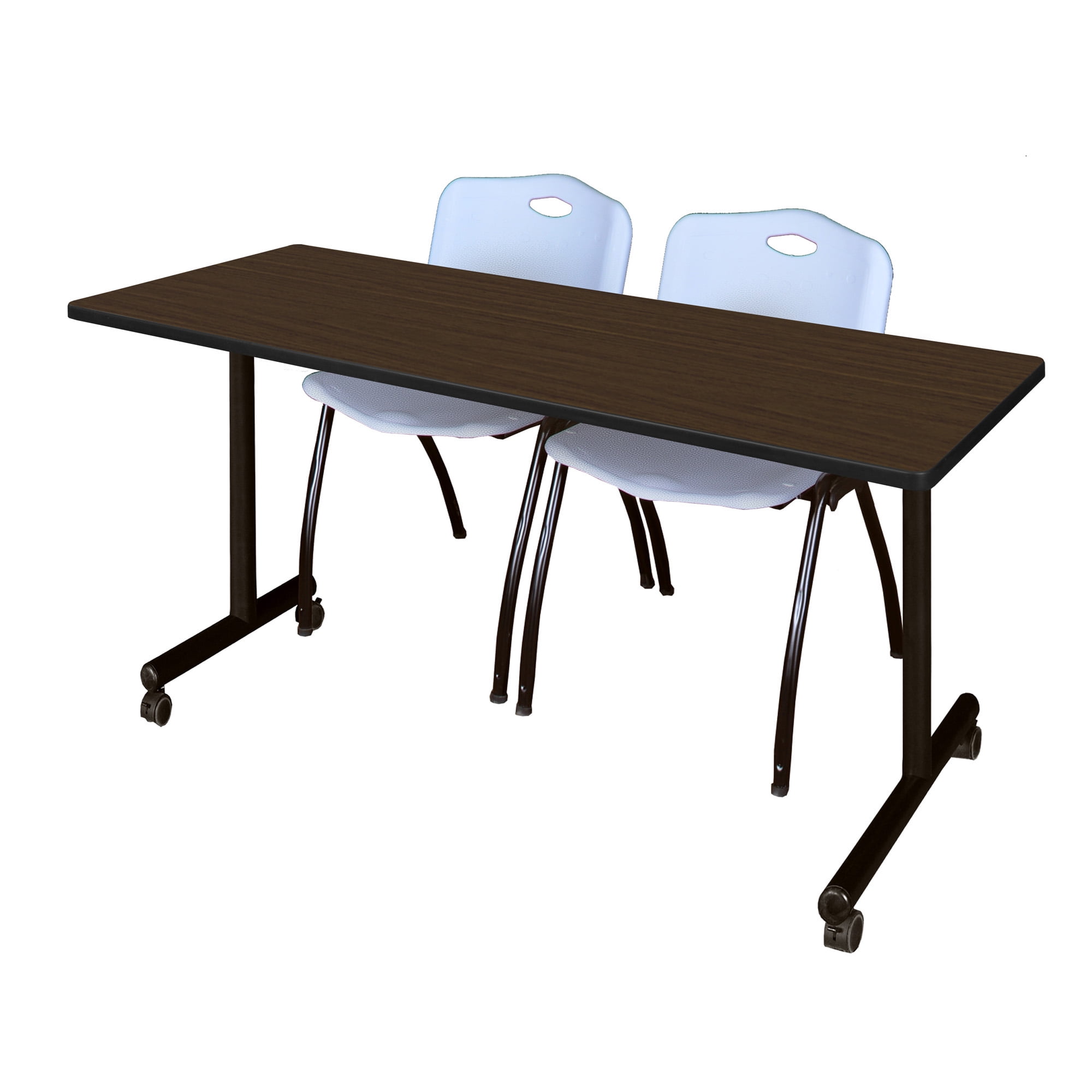 Romig Axis-Pro 72 x 24 in. Mobile T-Base Training Table- Neo Walnut, 2 ...
