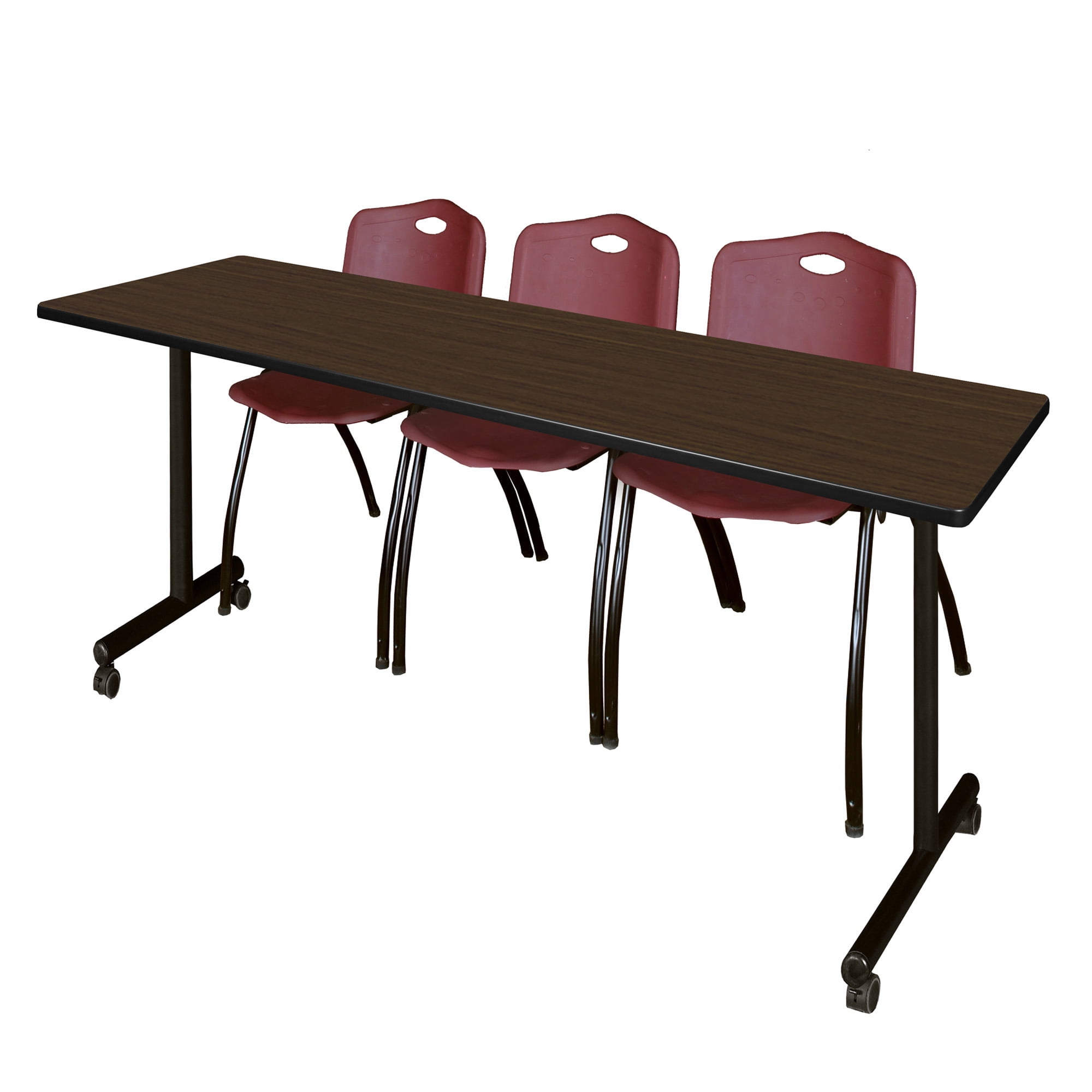 Romig Axis-Pro 84 x 24 in. Mobile T-Base Training Table- Neo Walnut, 2 ...