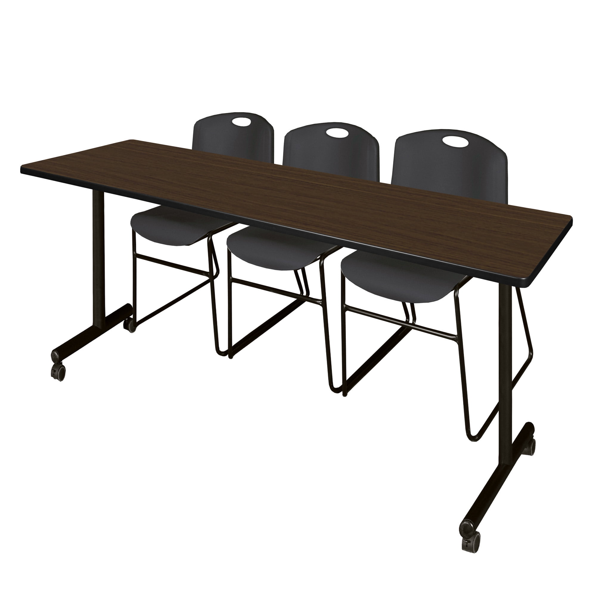 Romig Axis-Pro 84 x 24 in. Mobile T-Base Training Table- Neo Walnut, 2 ...