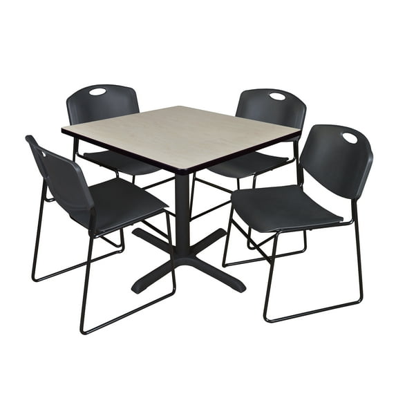 Romig Pillar 36 in. Square X-Base Breakroom Table- Maple & 4 Zeng Stack Chairs- Black - Walmart.com