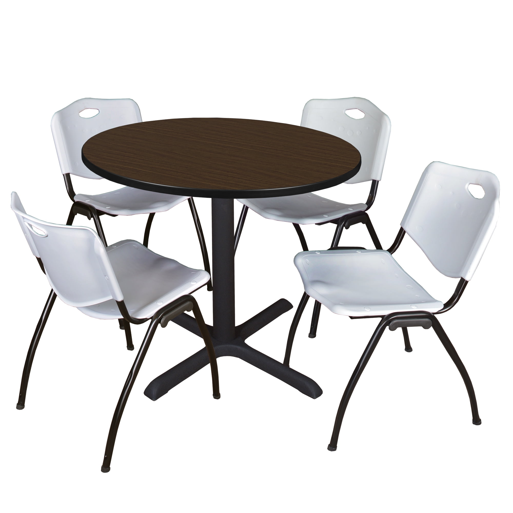 Romig Pillar 42 in. Round Breakroom Table- Neo Walnut & 4 M Stack ...