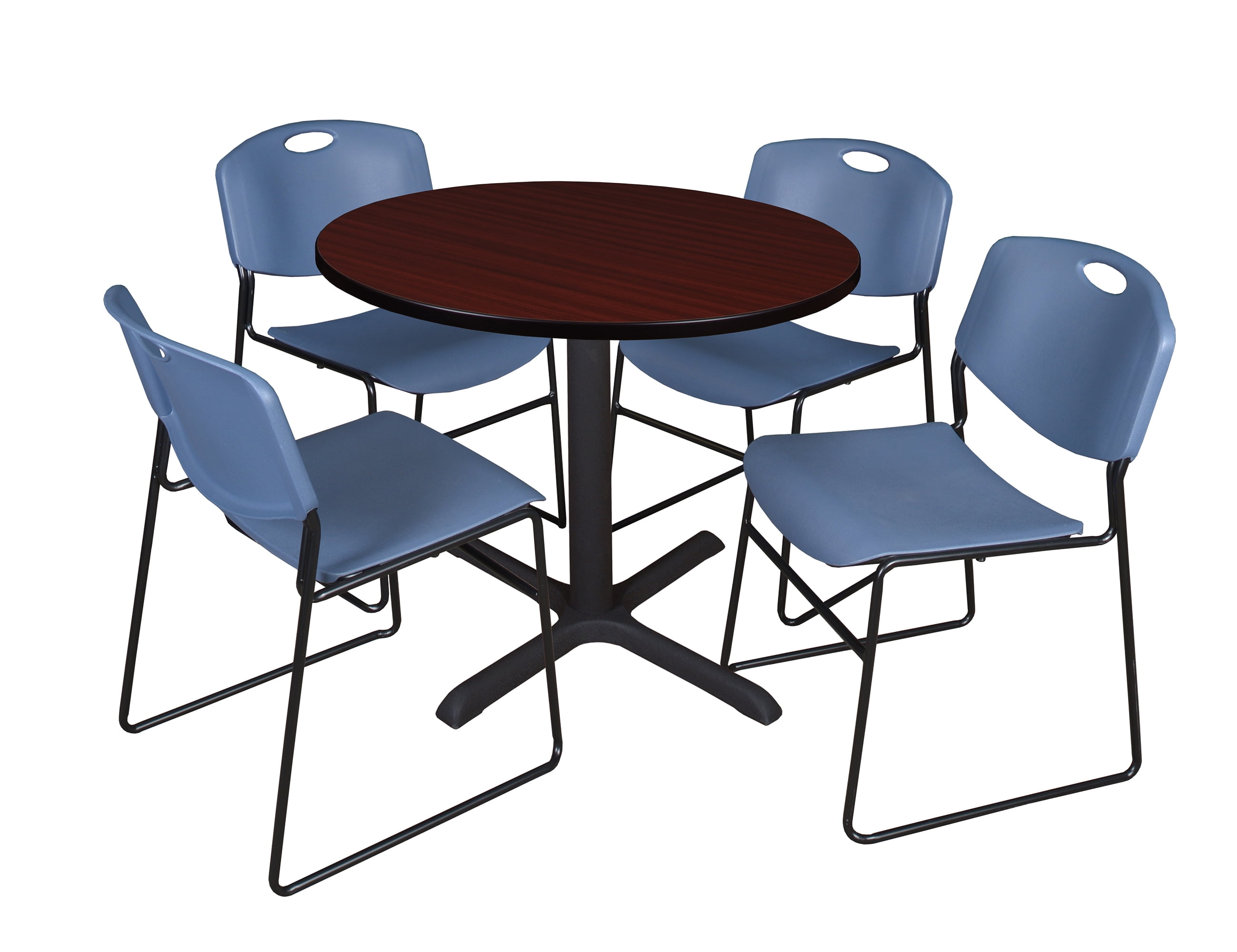 Romig Pillar 42 in. Round X-Base Breakroom Table- Mahogany & 4 Zeng ...