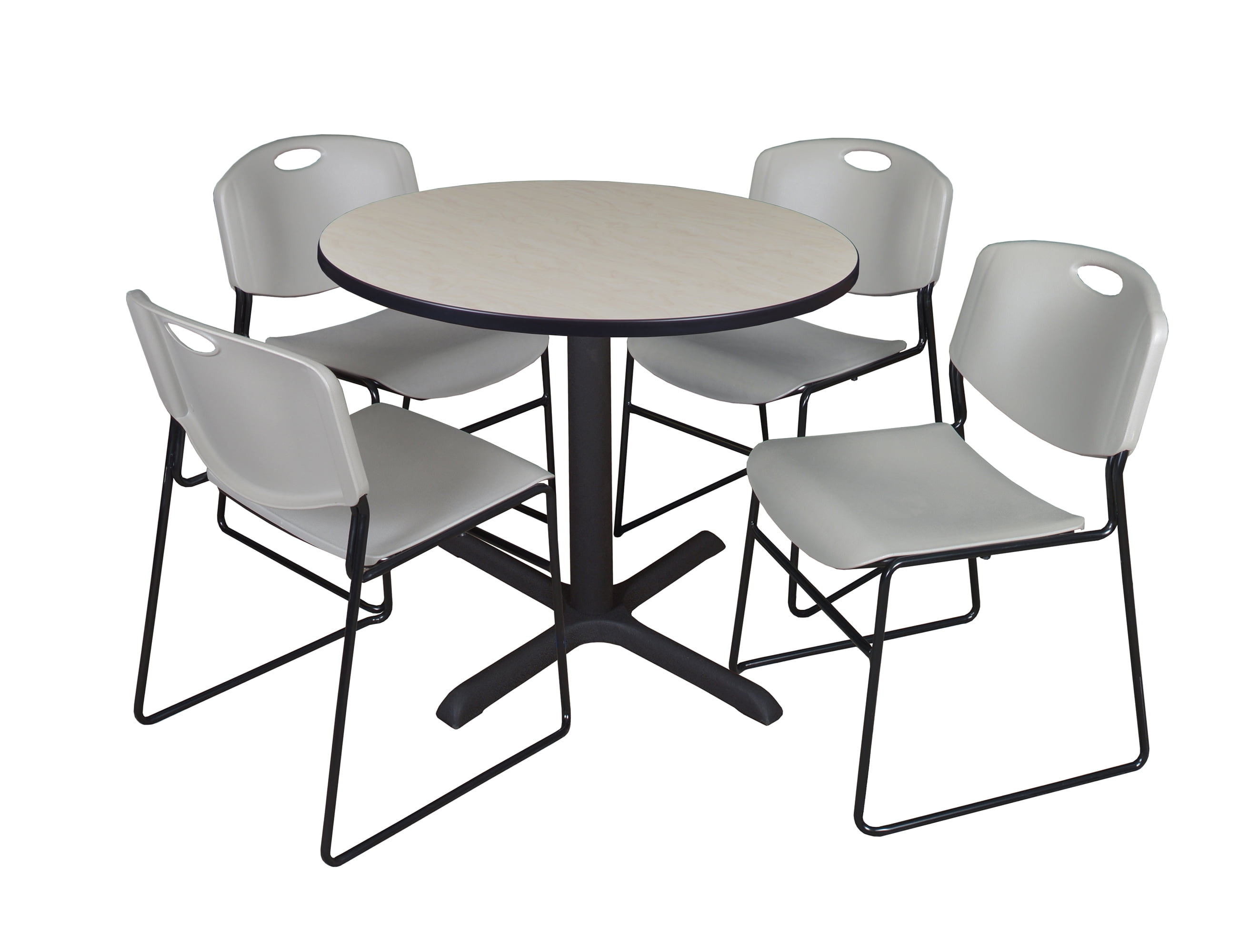 Romig Pillar 42 in. Round X-Base Breakroom Table- Maple & 4 Zeng Stack ...