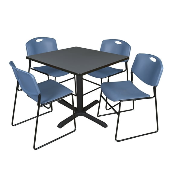 Romig Pillar 42 in. Square X-Base Breakroom Table- Grey & 4 Zeng Stack ...