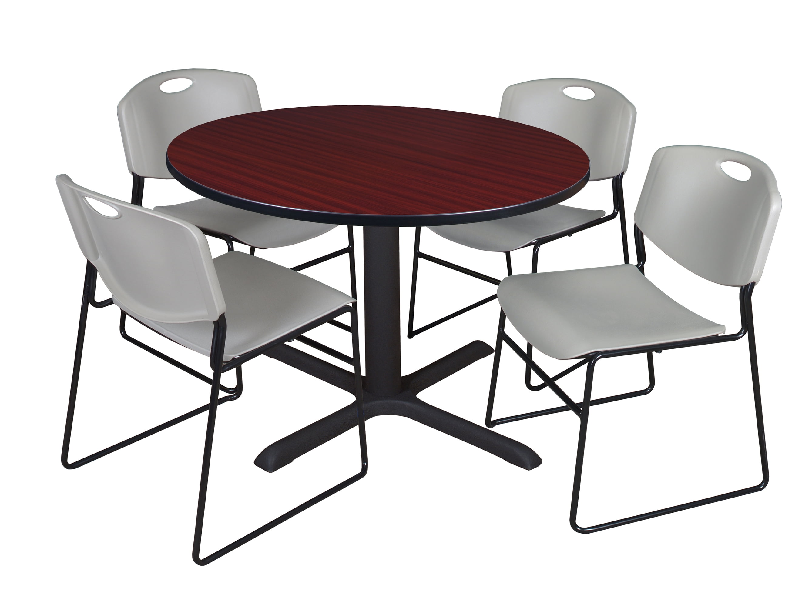 Romig Pillar 48 in. Round X-Base Breakroom Table- Mahogany & 4 Zeng ...