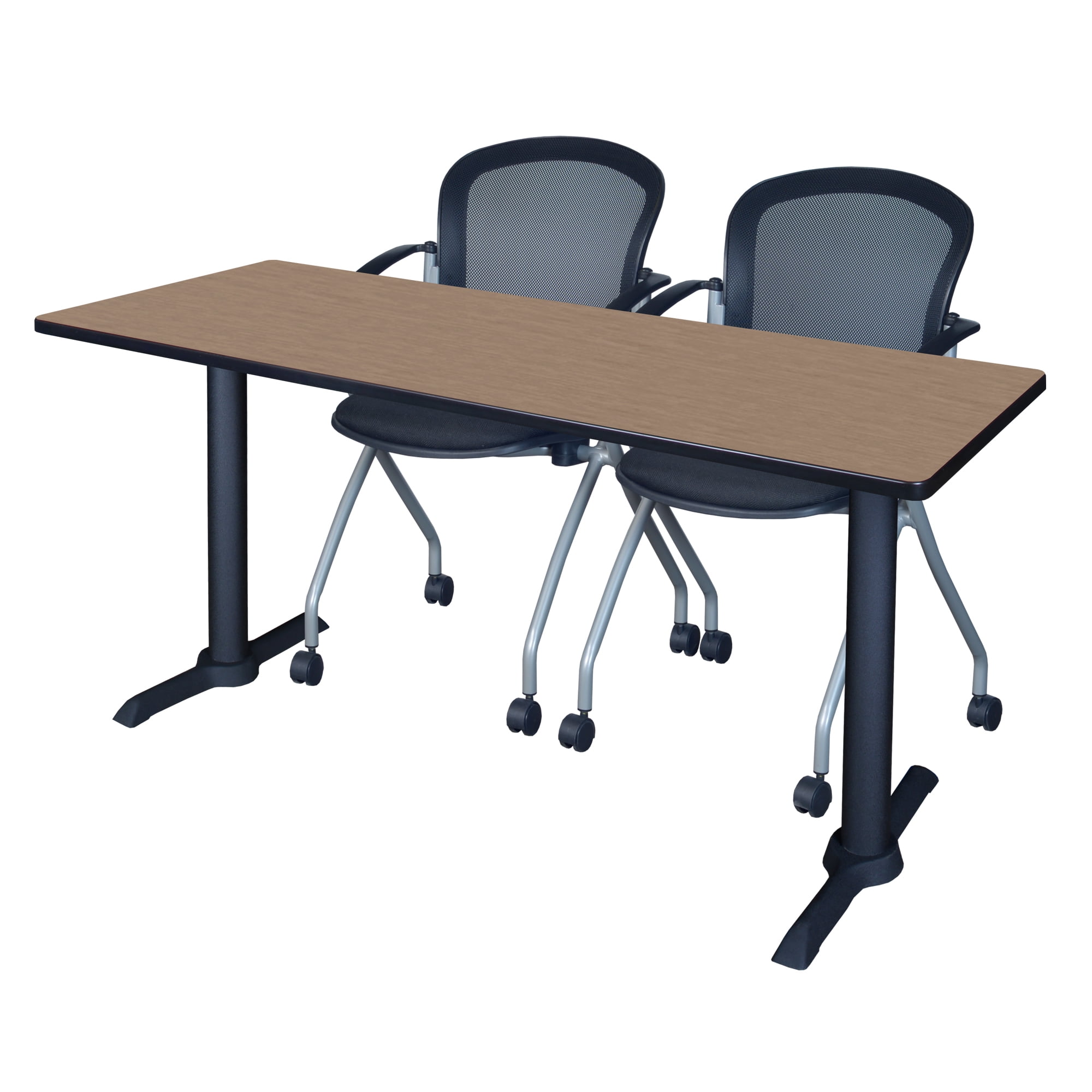 Romig Pillar 60 x 24 in. T-Base Training Seminar Table- Noble Oak & 2 ...
