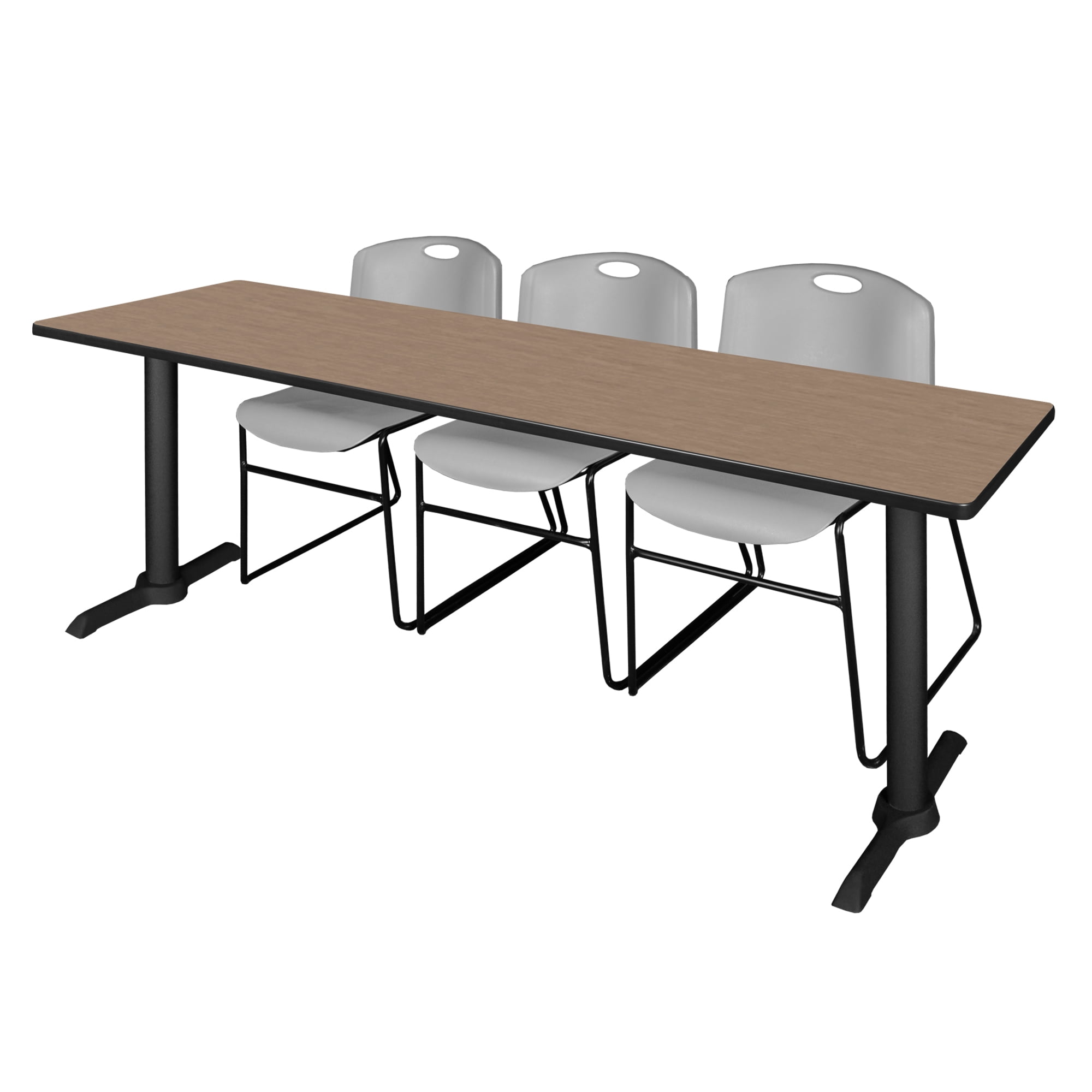 Romig Pillar 84 x 24 in. T-Base Training Seminar Table- Noble Oak & 3 ...