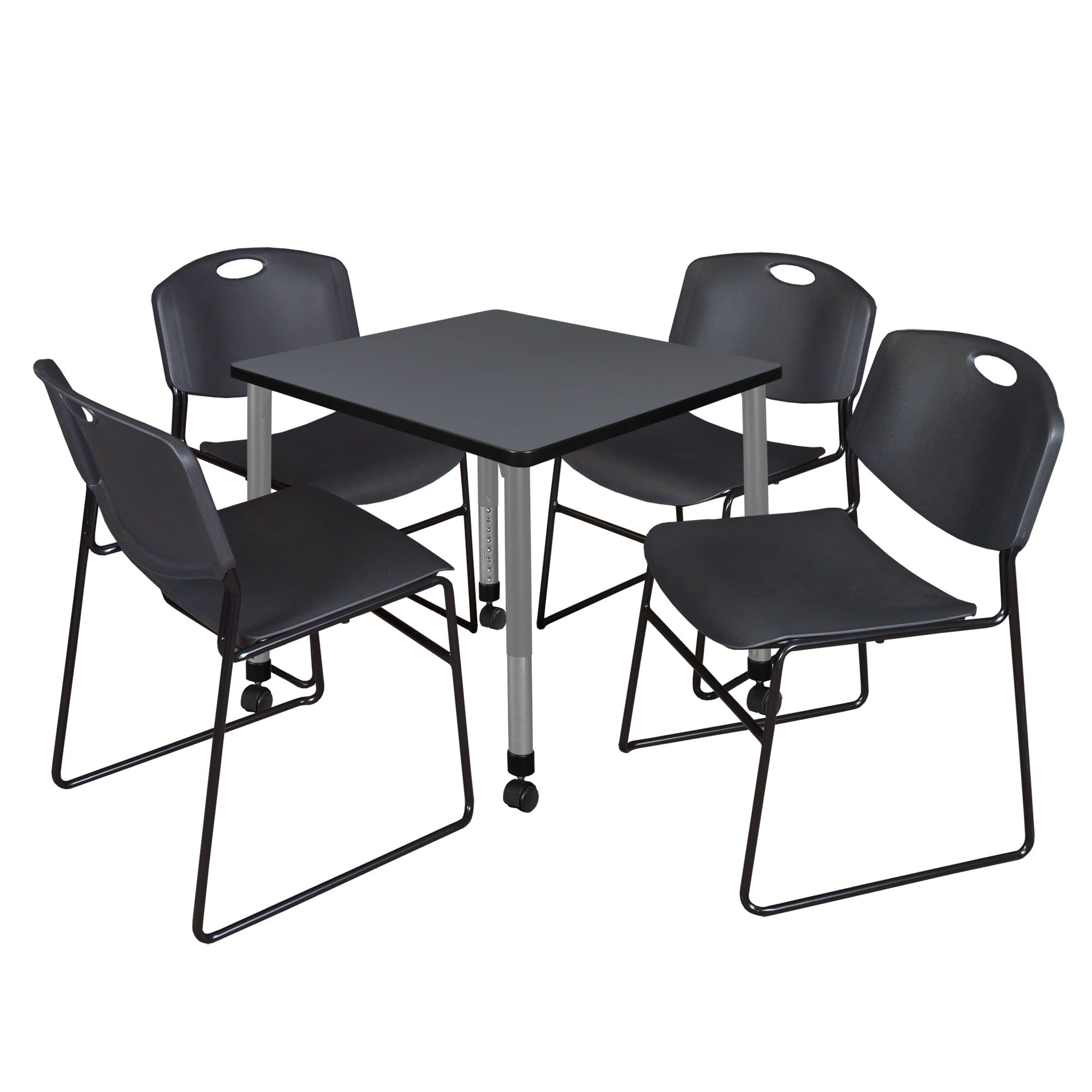 Romig Trek 30 in. Square Mobile Adjustable Classroom Table- Grey & 4 ...