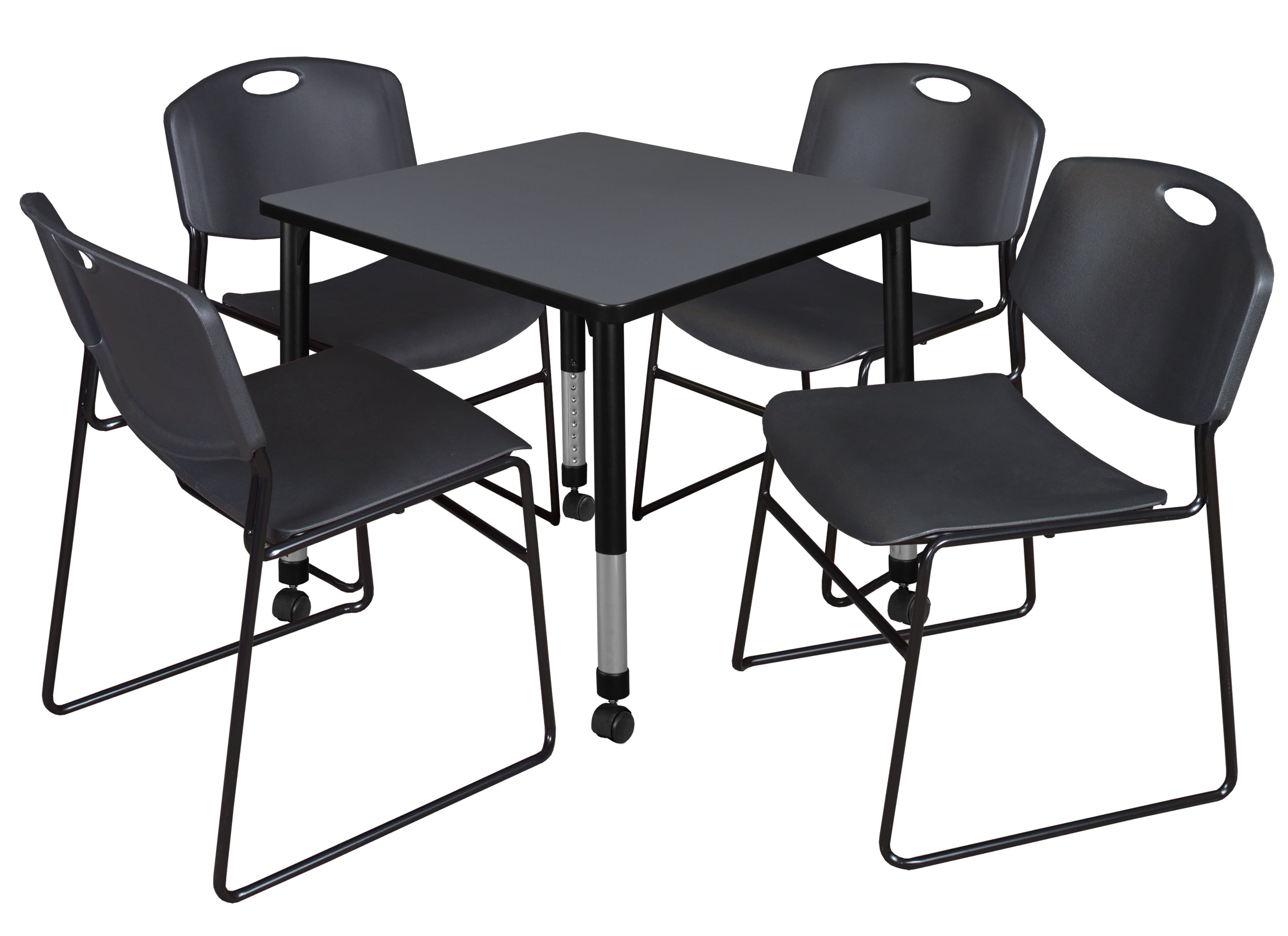 Romig Trek 30 in. Square Mobile Adjustable Classroom Table- Grey & 4 ...