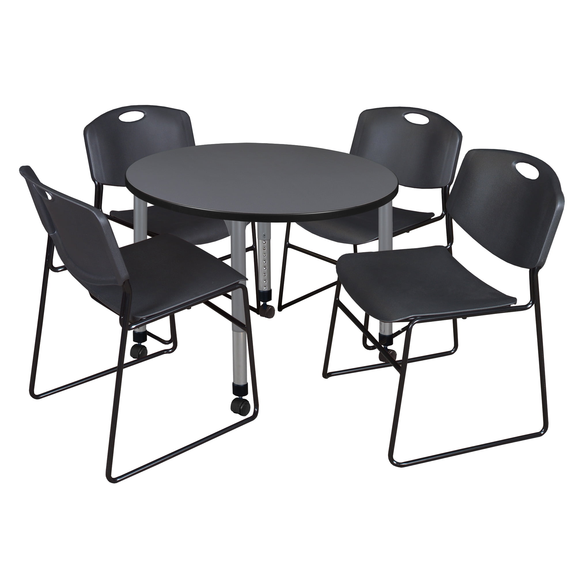 Romig Trek 36 in. Round Mobile Adjustable Classroom Table- Grey & 4 ...