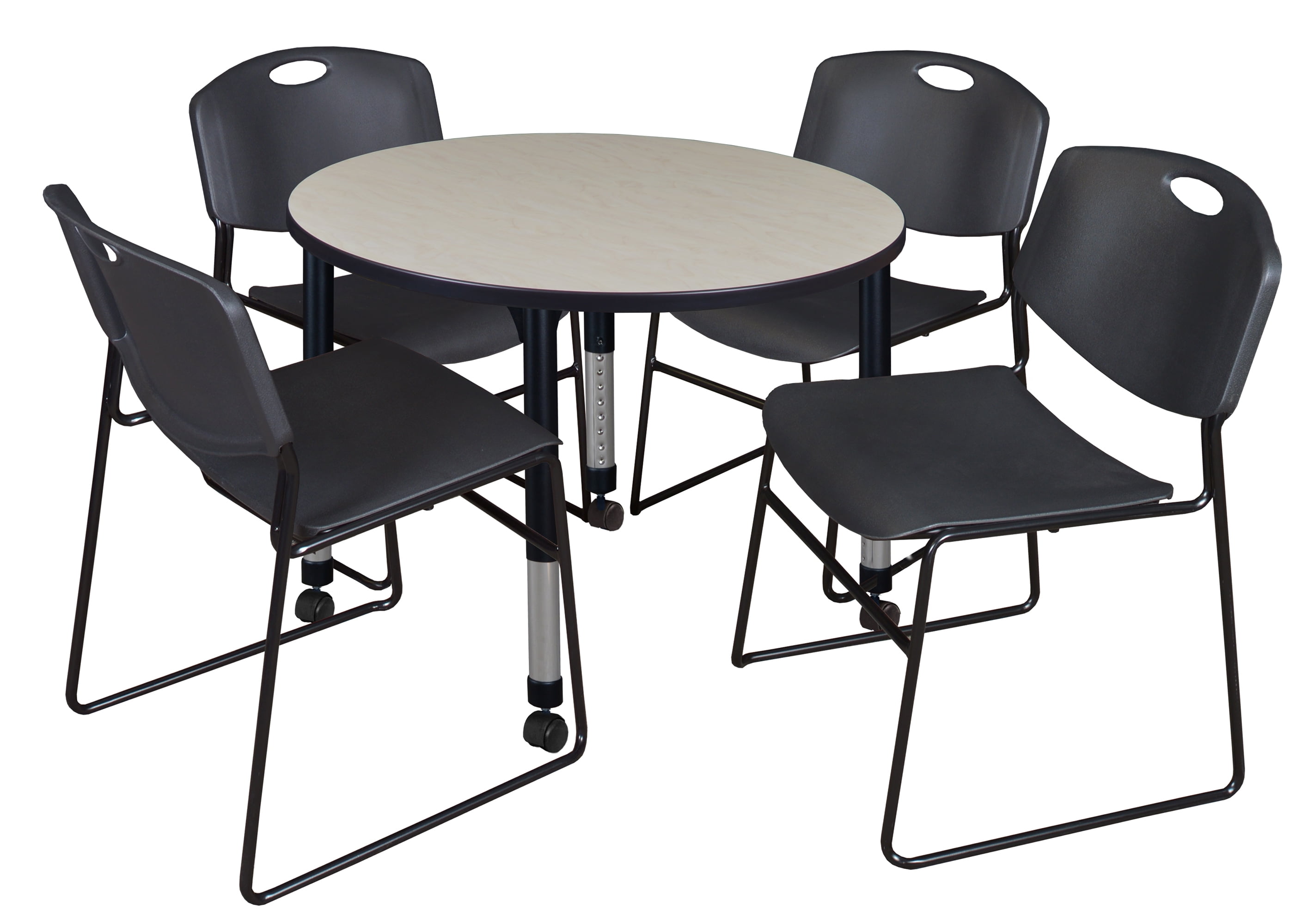 Romig Trek 36 in. Round Mobile Adjustable Classroom Table- Maple & 4 ...