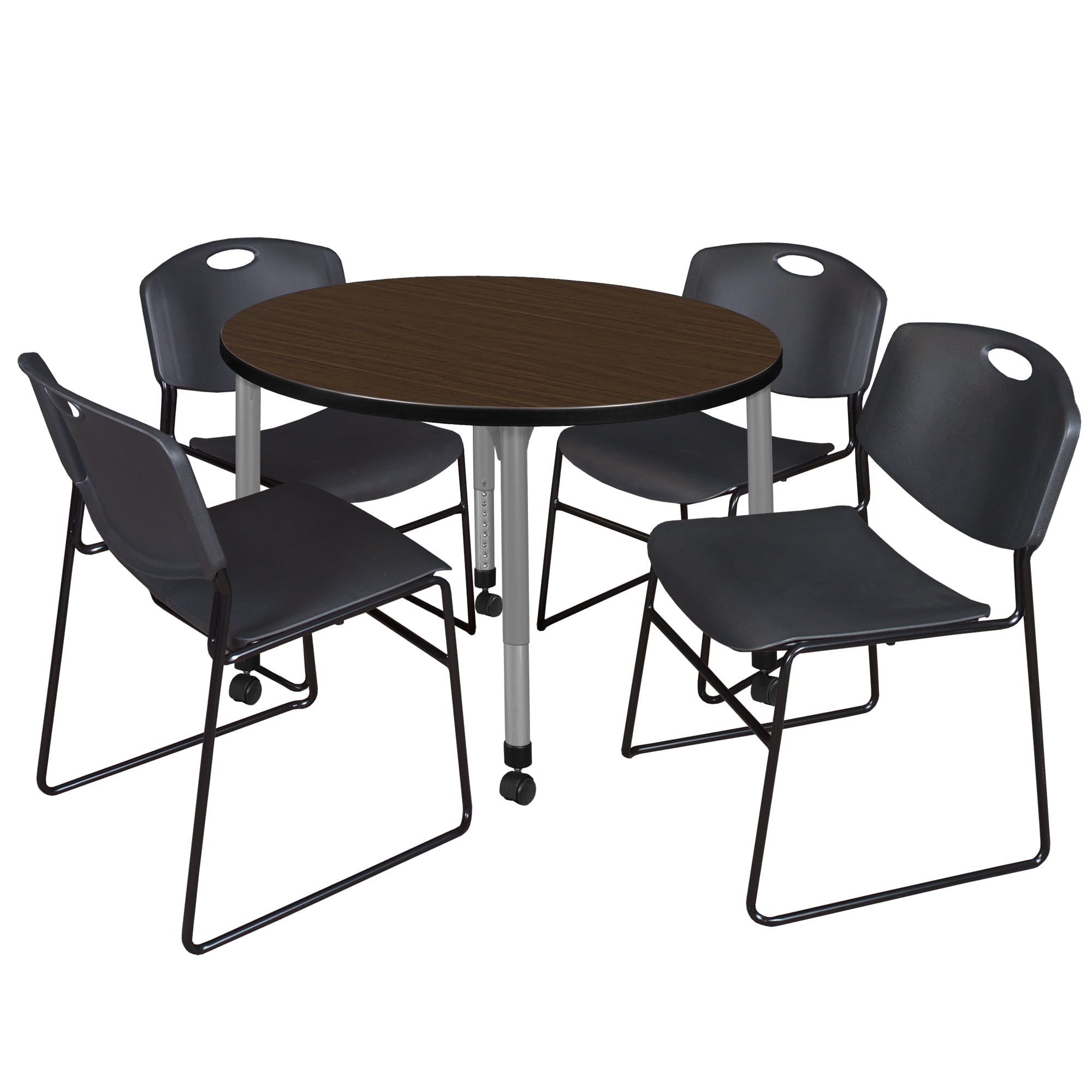Romig Trek 36 in. Round Mobile Adjustable Classroom Table- Neo Walnut ...