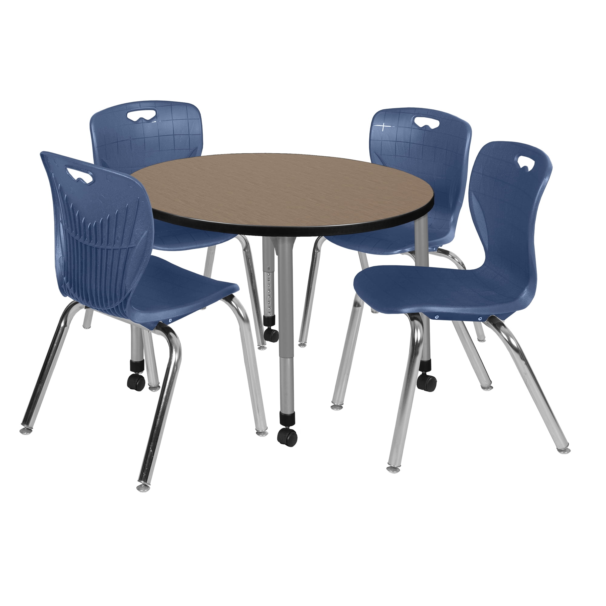Romig Trek 36 in. Round Mobile Adjustable Classroom Table- Noble Oak ...