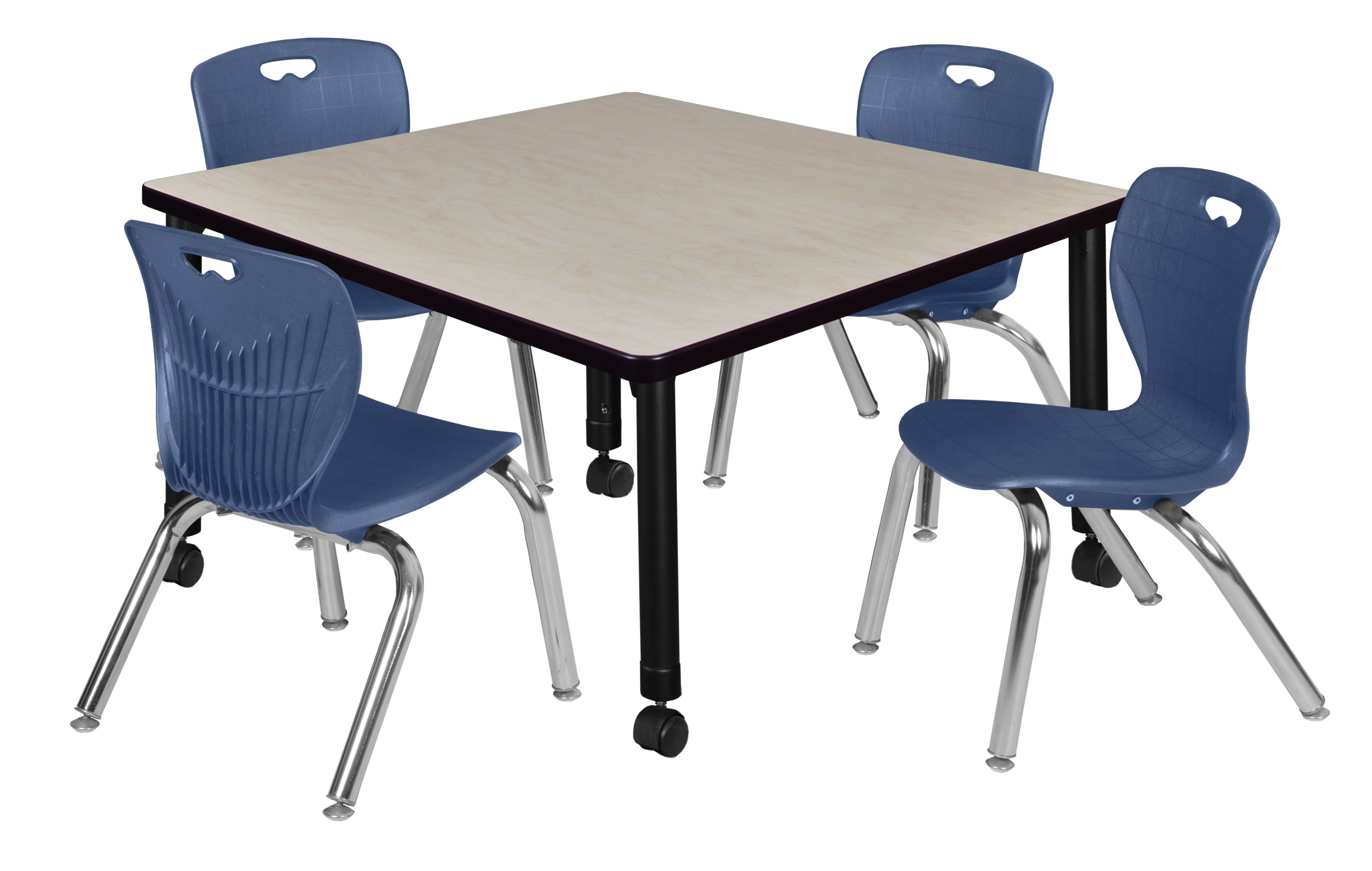 Romig Trek 36 in. Square Mobile Adjustable Classroom Table- Maple & 4 4 ...