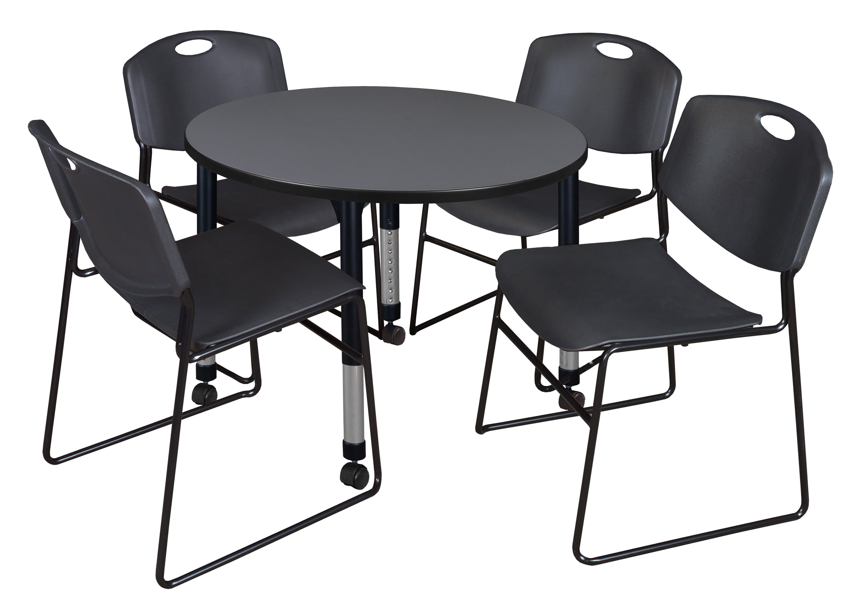 Romig Trek 42 in. Round Mobile Adjustable Classroom Table- Grey & 4 ...