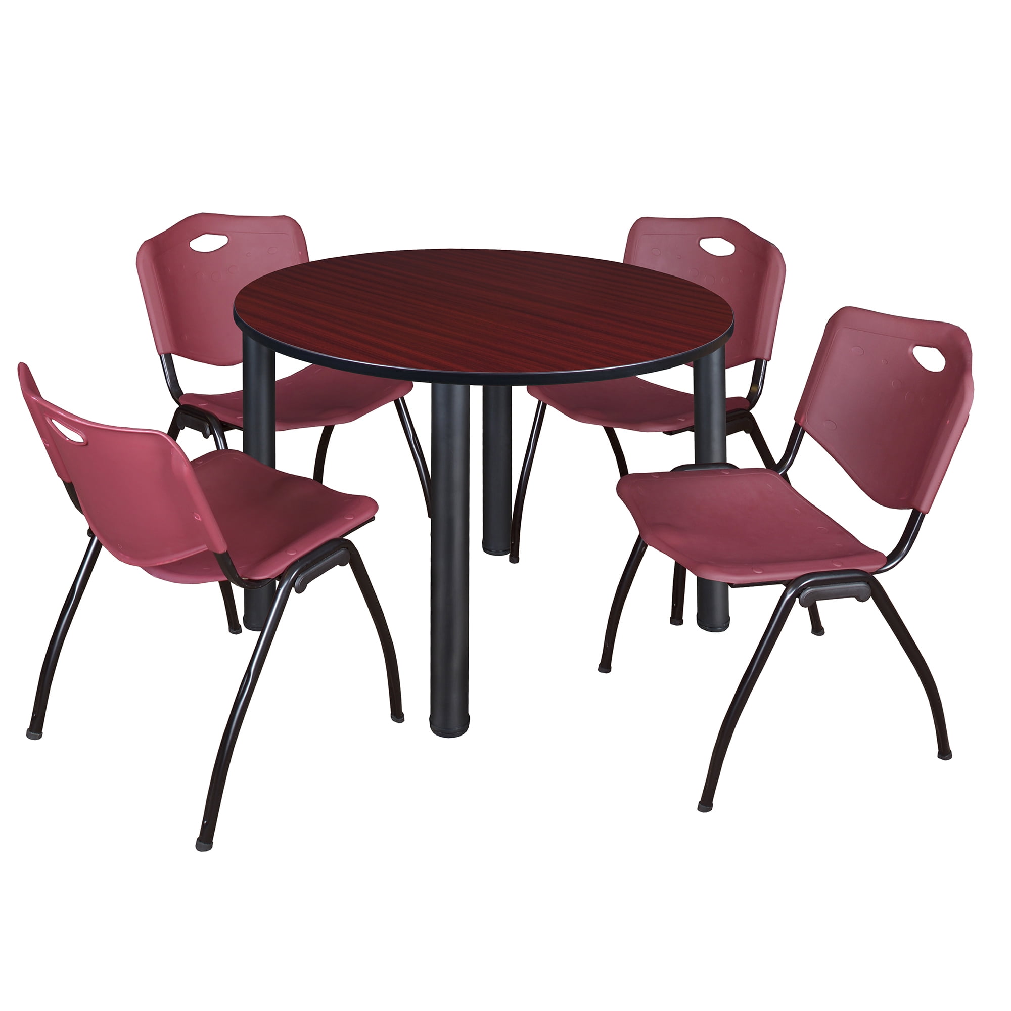 Romig Trek 48 in Round Breakroom Table- Mahogany Top, Black Legs, 4 M ...