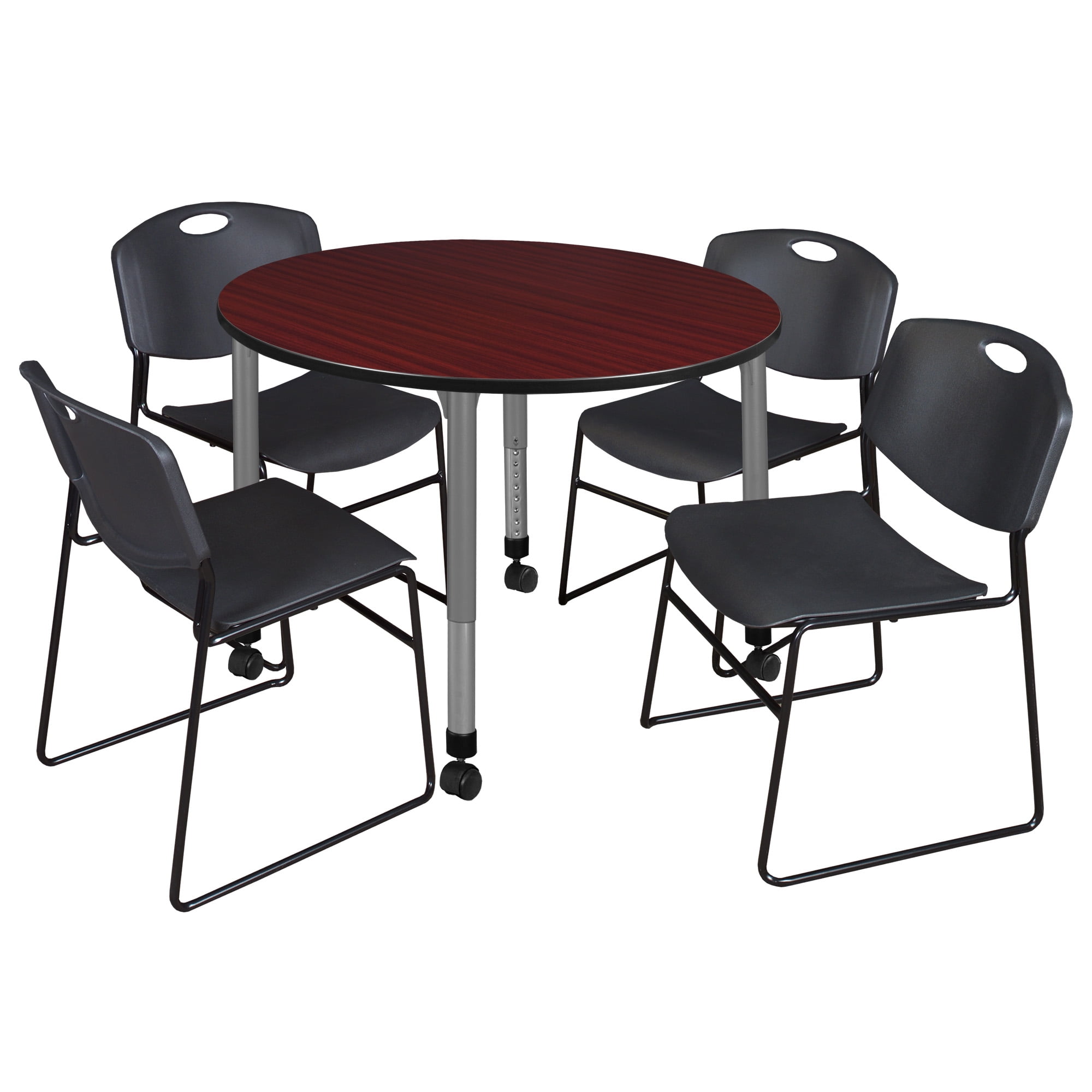 Romig Trek 48 in. Round Mobile Adjustable Classroom Table- Mahogany & 4 ...