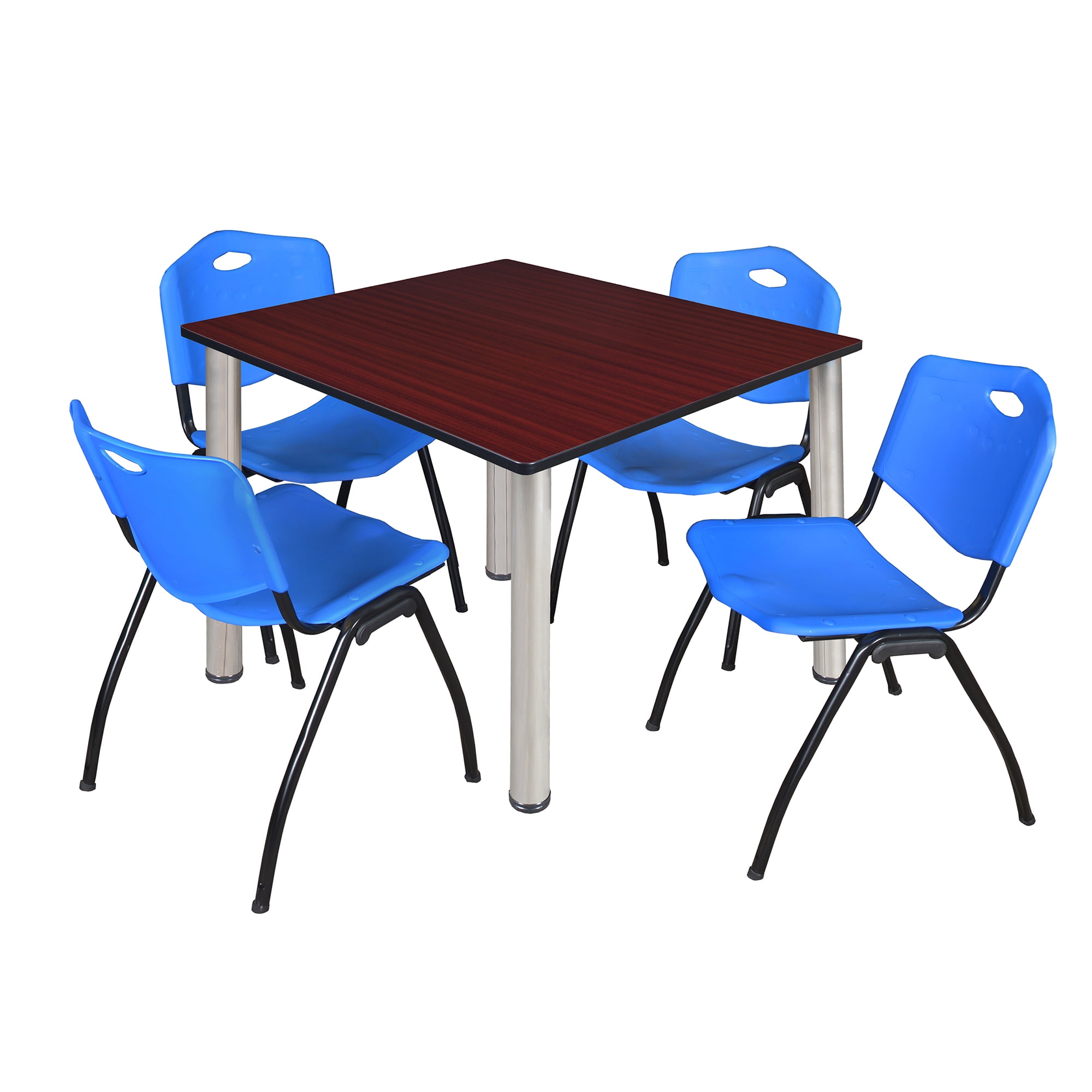 Romig Trek 48 in Square Breakroom Table- Mahogany Top, Chrome Legs, 4 M ...
