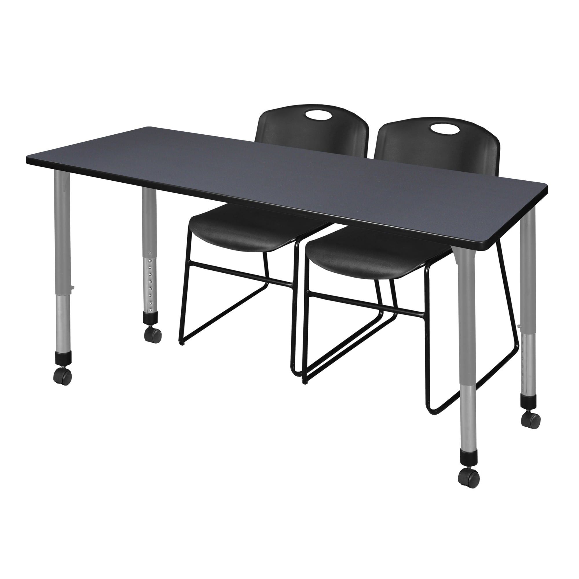 Romig Trek 60 x 24 in. Mobile Adjustable Classroom Table- Grey & 2 Zeng ...