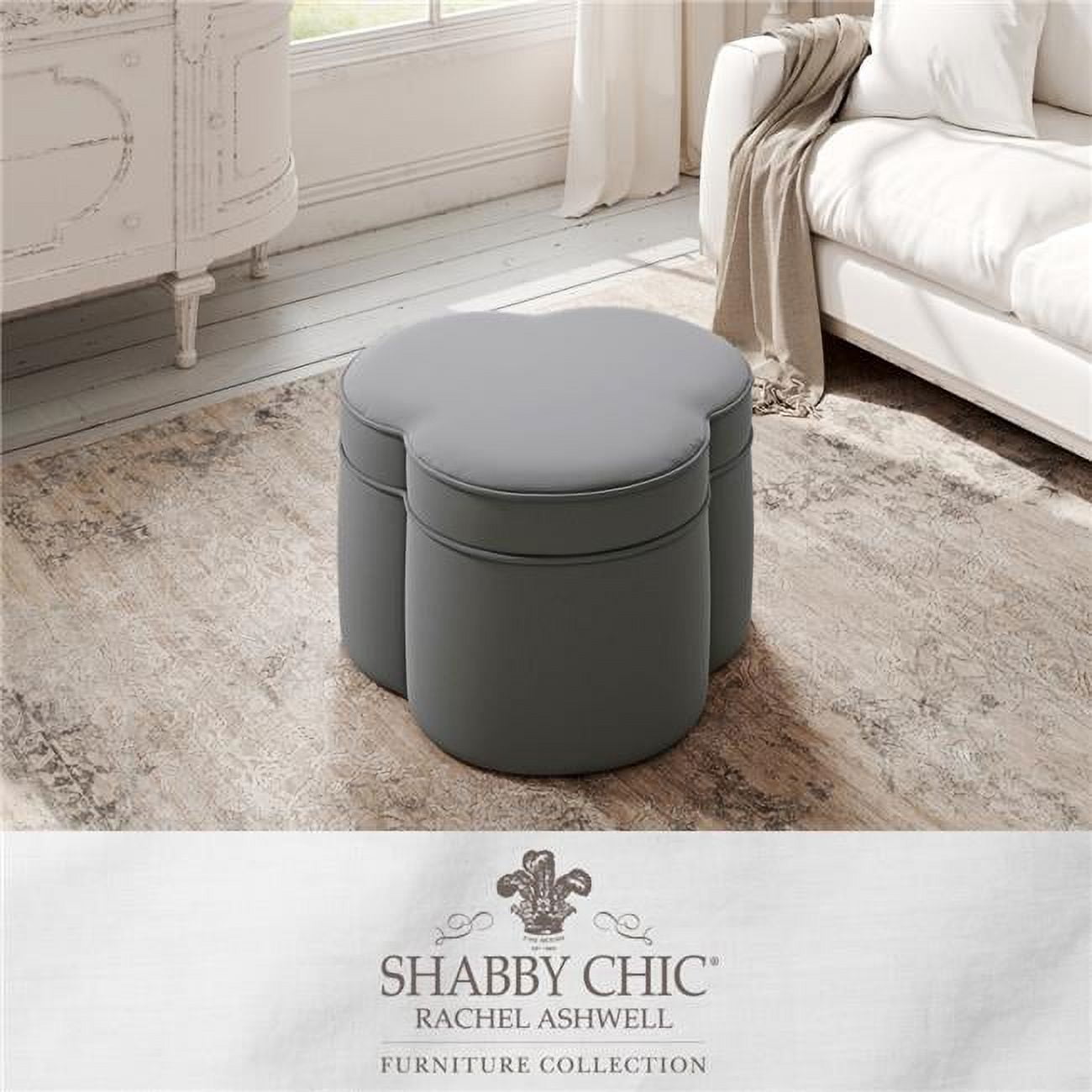 Romilly Velvet Clover Shaped Cocktail Storage Ottoman Grey