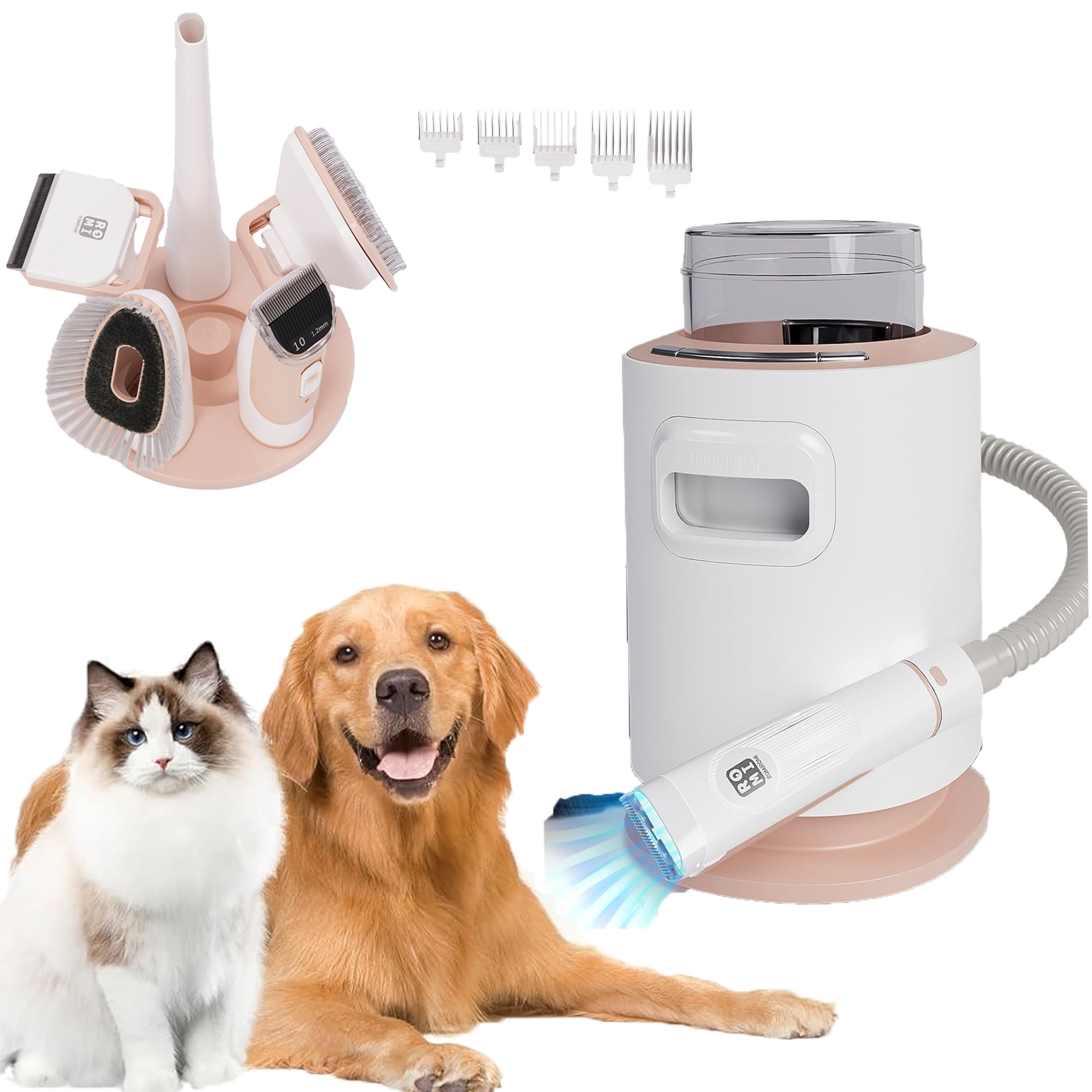 Romiromi Dog Grooming Vacuum Kit - 5 In 1 Low Noise Pet Grooming Tools ...