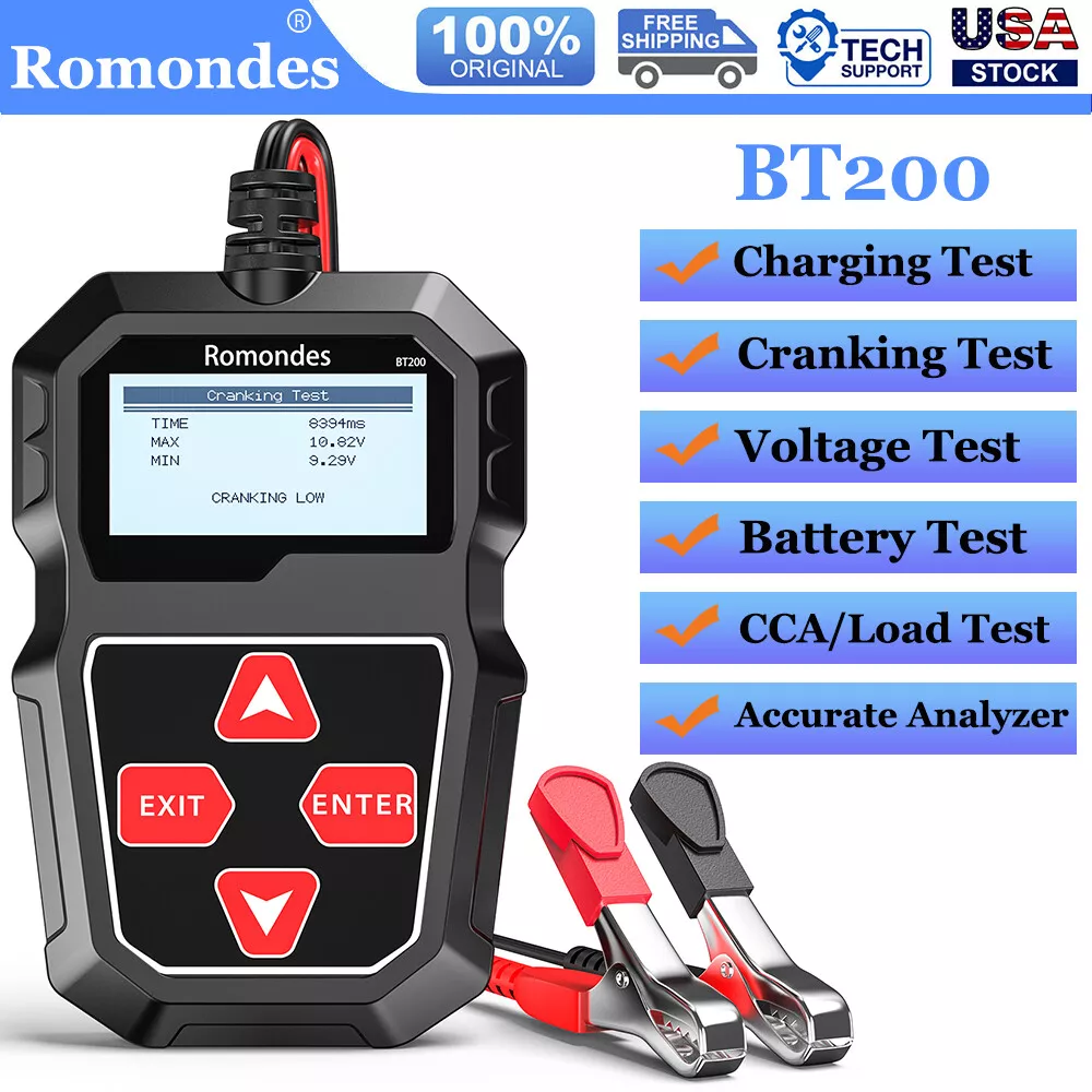 Romondes BT200 Battery Analyzer 12V Car Battery Tester Load Test Charge ...