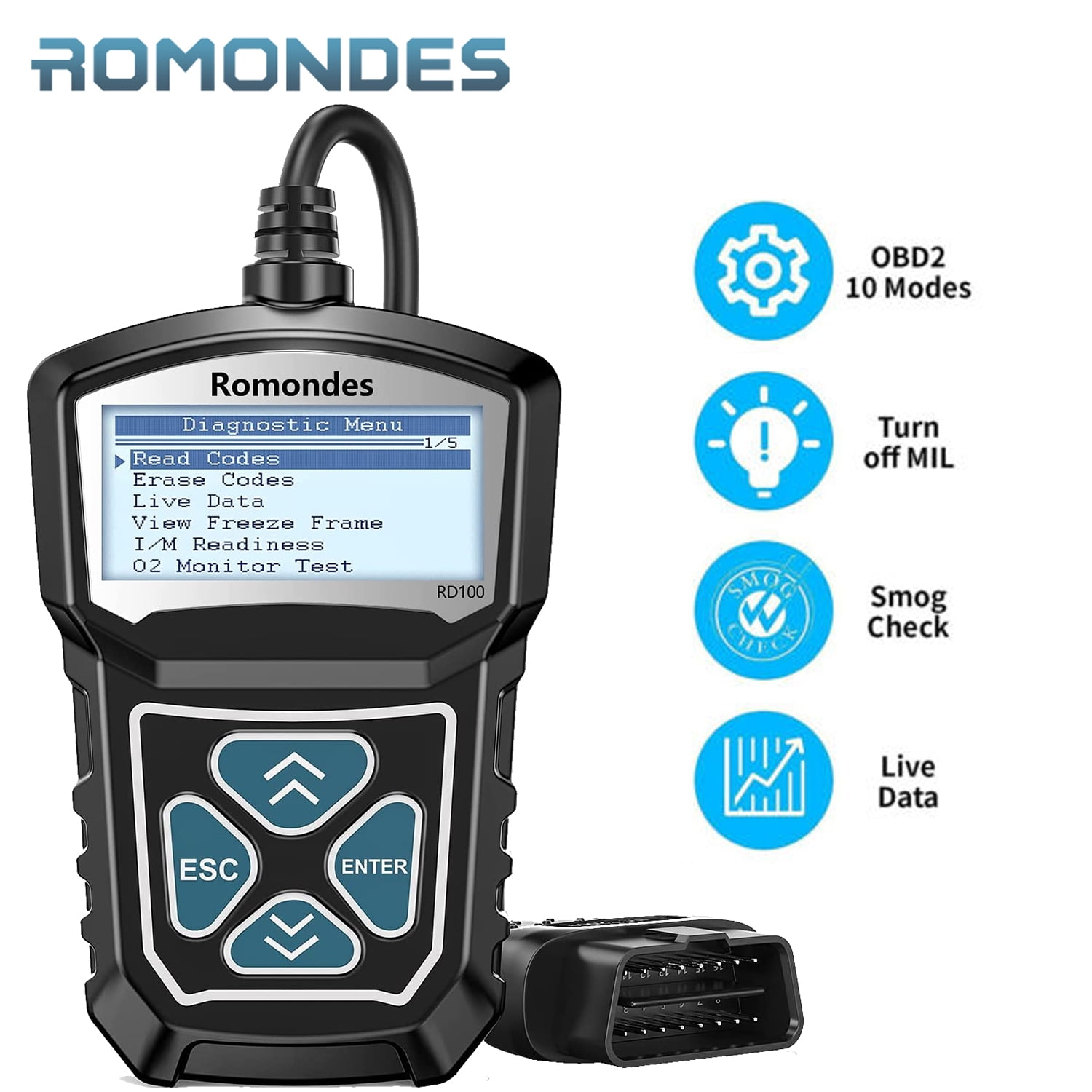 Romondes RD100 OBD2 Scanner Engine Scanner OBDII Car Code Reader Full ...