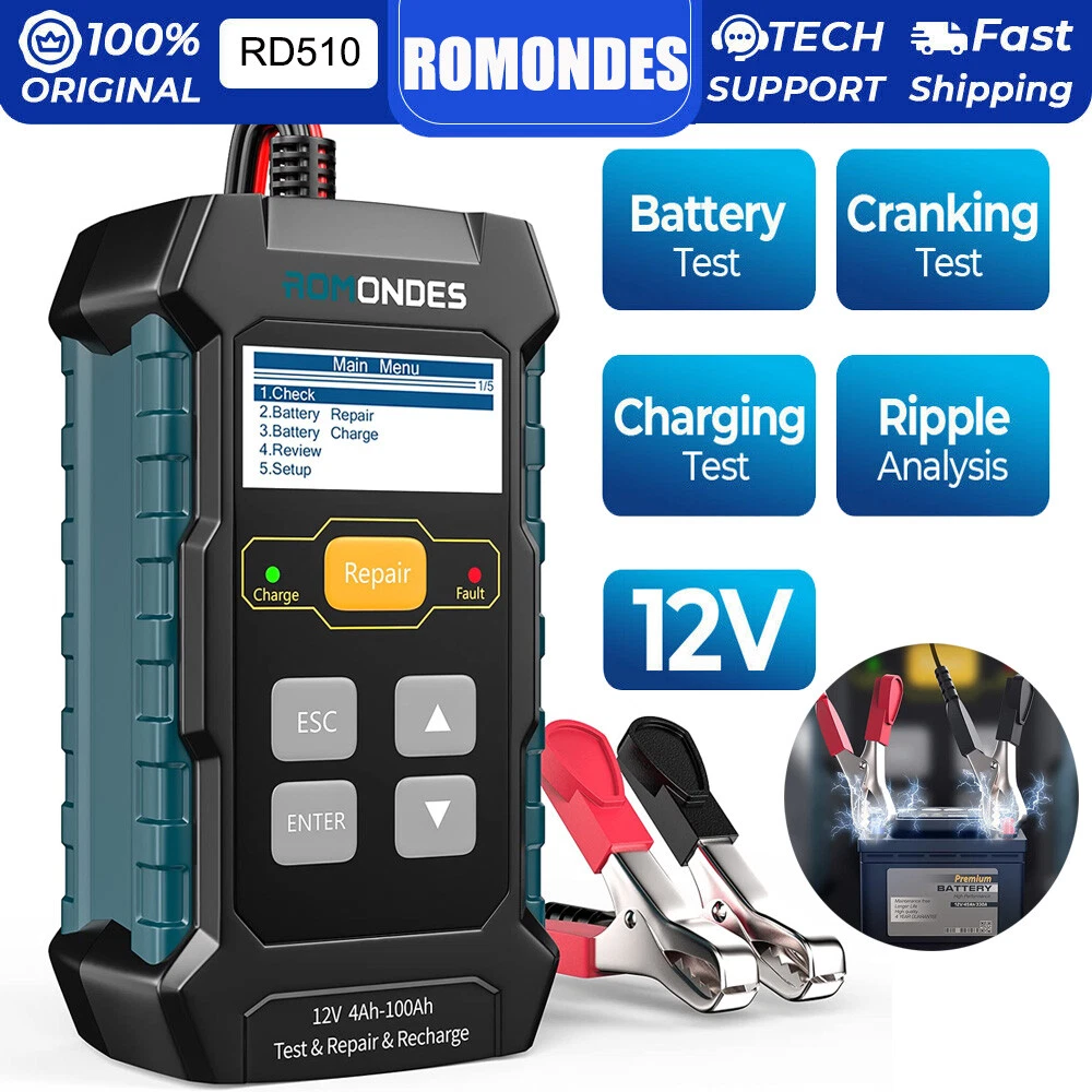 Romondes RD510 Car Battery Tester Charger Maintenance 3-in-1 Car ...