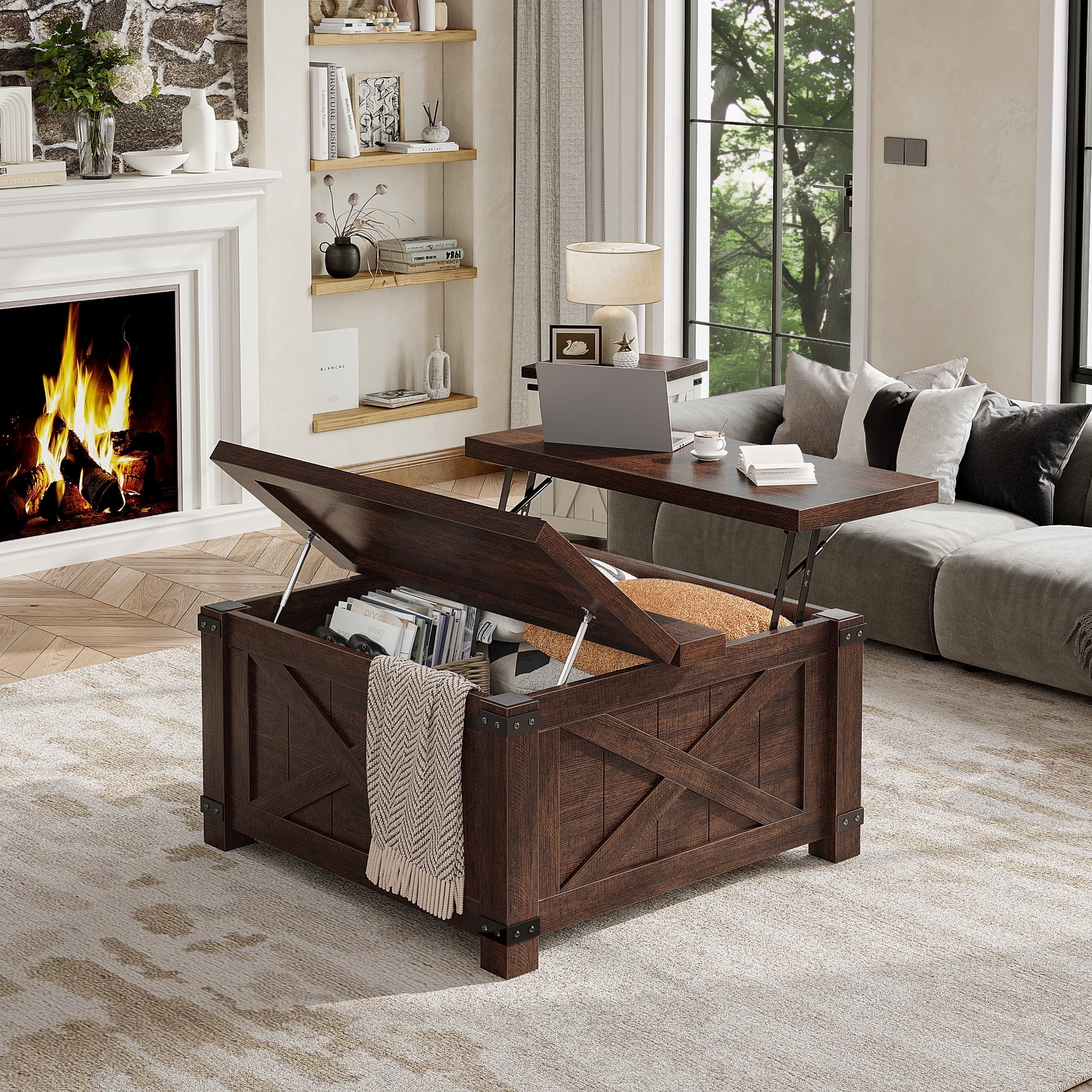 Romorgniz 35.7" W Square Lift Top Coffee Table Farmhouse Coffee Table ...