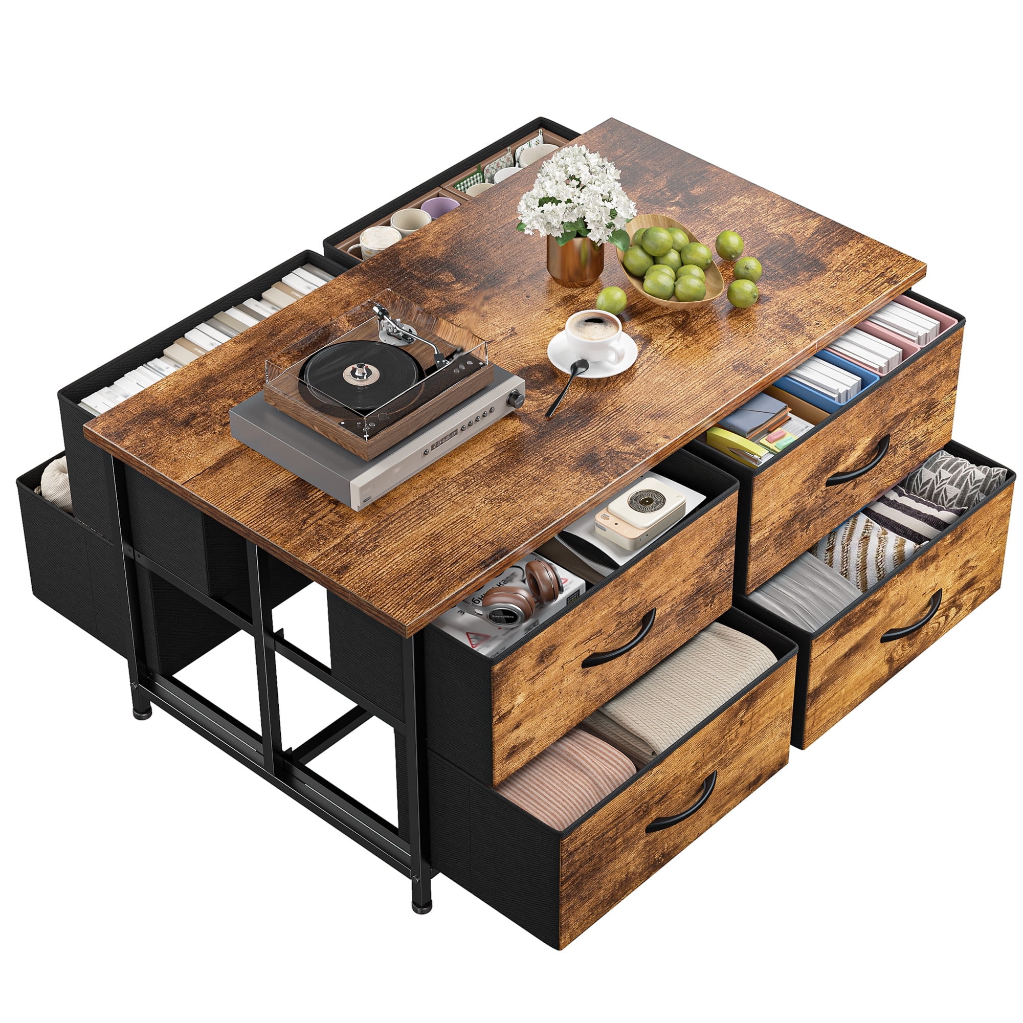 Romorgniz Coffee Table with Storage Drawers 39"W Center Table for ...