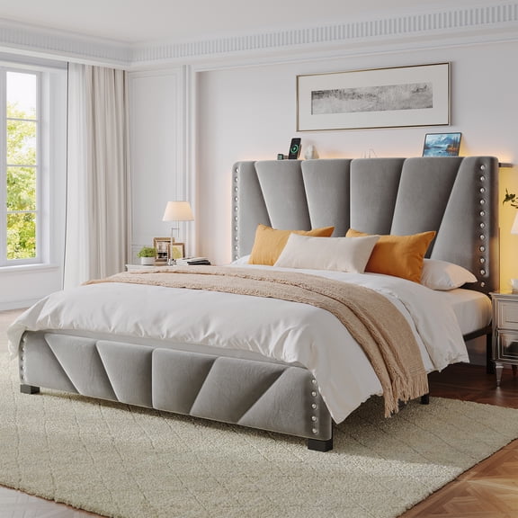Queen Size Bed Frame with 2 Storage Drawers - Upholstered Bed Frame ...
