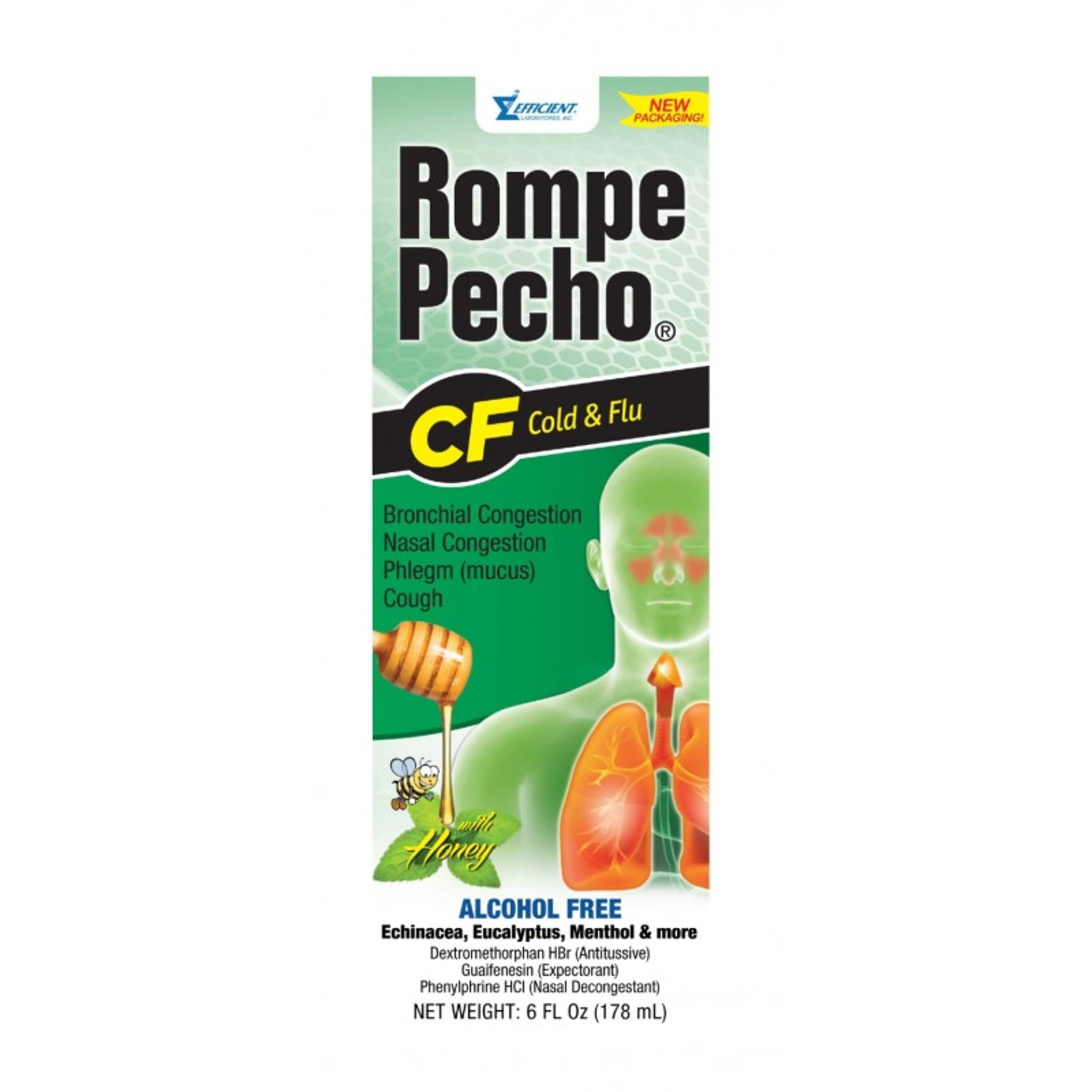 Rompe Pecho Cf Cough & Flu Syrup, With Honey, 6 Ounces,, Pack of 3 ...