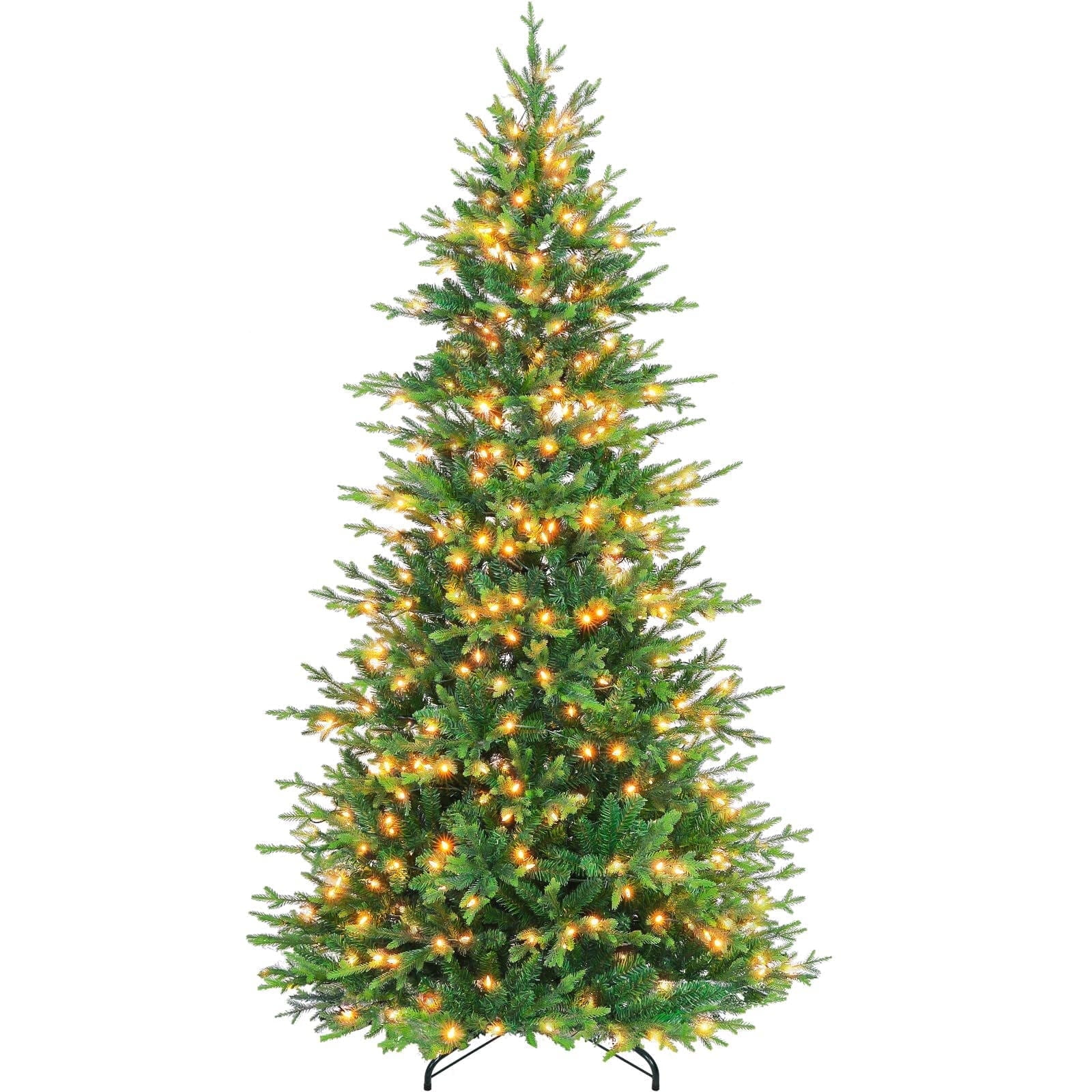 Romswi 7.5 ft Pre-Lit Artificial Christmas Tree with 450 Warm White LED ...