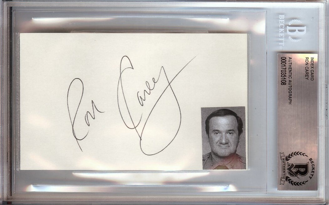 Ron Carey Signed Autographed Index Card Barney Miller Actor BAS Encased ...