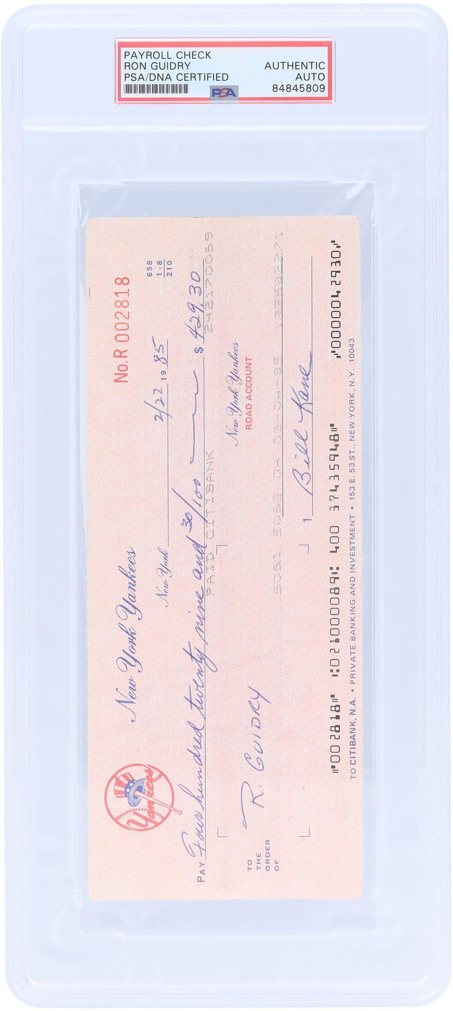 Ron Guidry New York Yankees Autographed Check from February 22, 1985 - PSA 84845809 - Fanatics ...