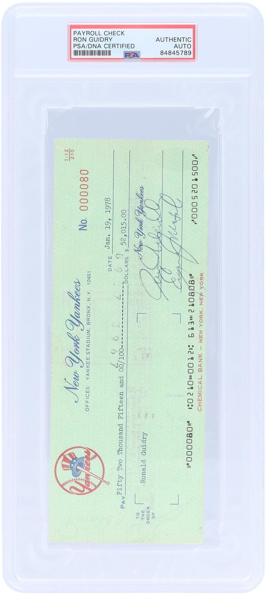 Ron Guidry New York Yankees Autographed Check from January 19, 1978 - PSA 84845789 - Fanatics ...
