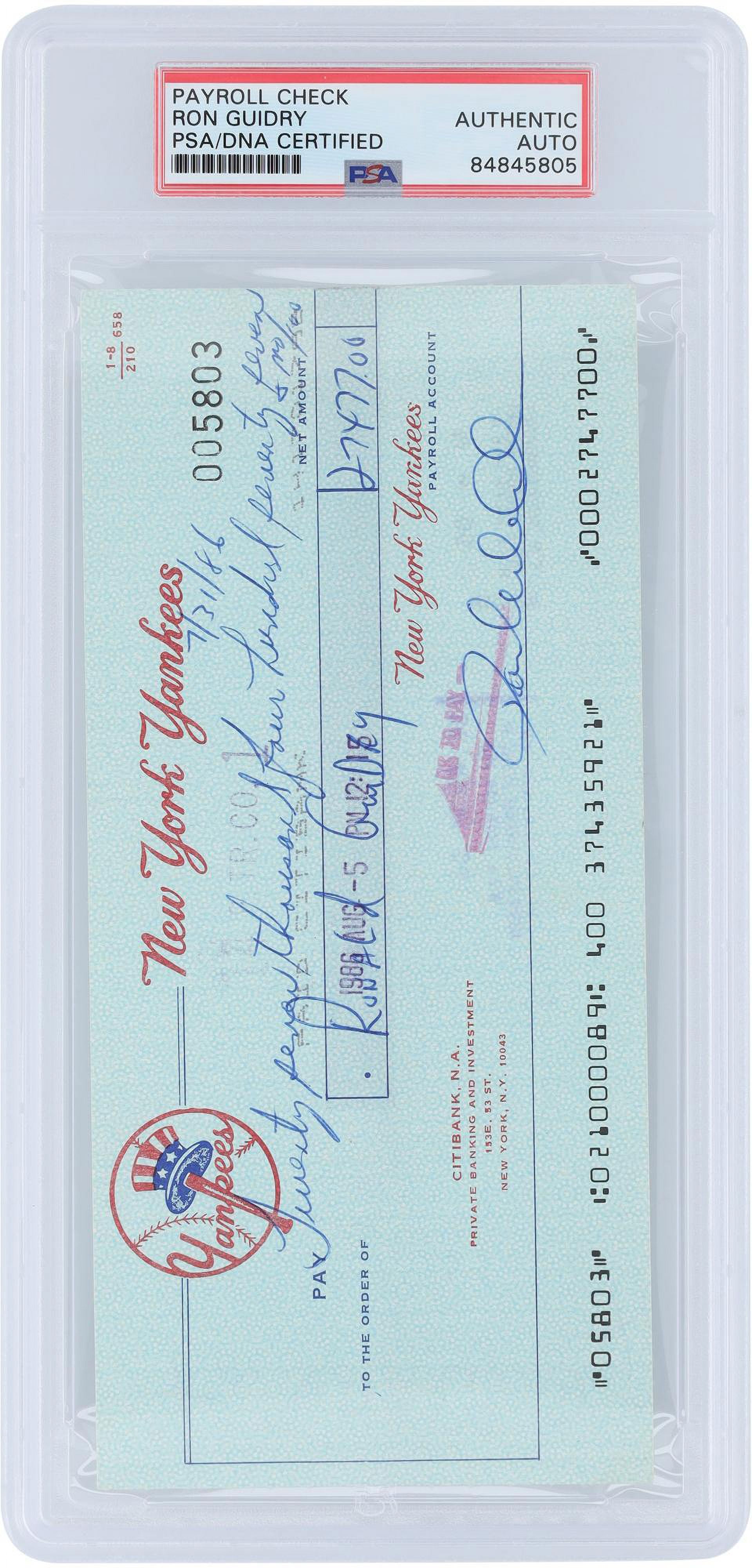 Ron Guidry New York Yankees Autographed Check from July 31, 1986 - PSA 84845805 - Fanatics ...