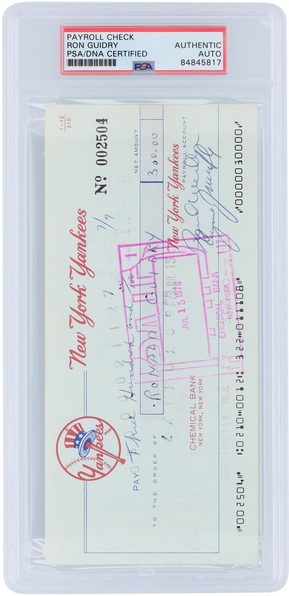 Ron Guidry New York Yankees Autographed Check from July 9, 1976 - PSA 84845817 - Fanatics ...
