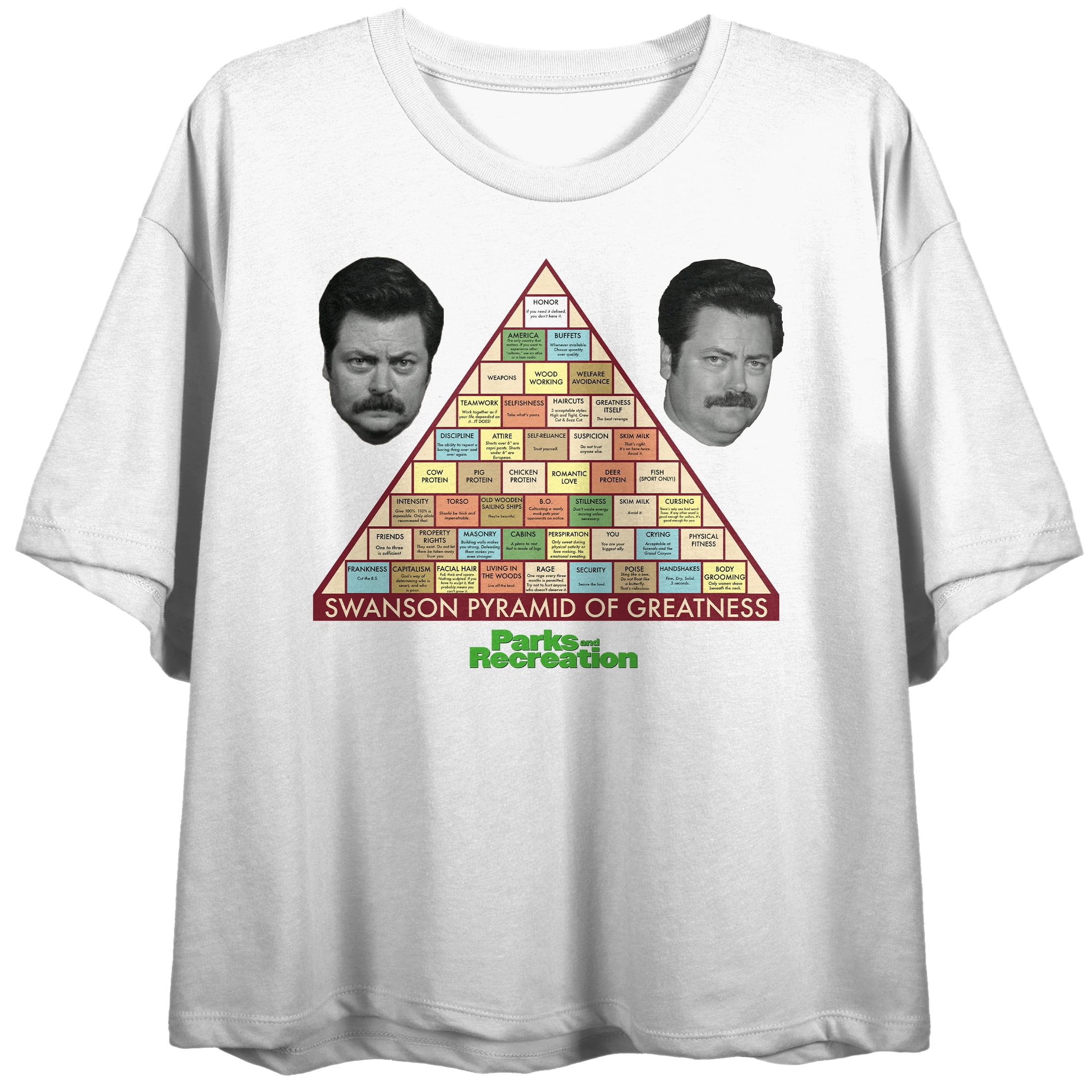 Ron Swanson's Pyramid of Greatness Women's White Crop Tee-M - Walmart.com