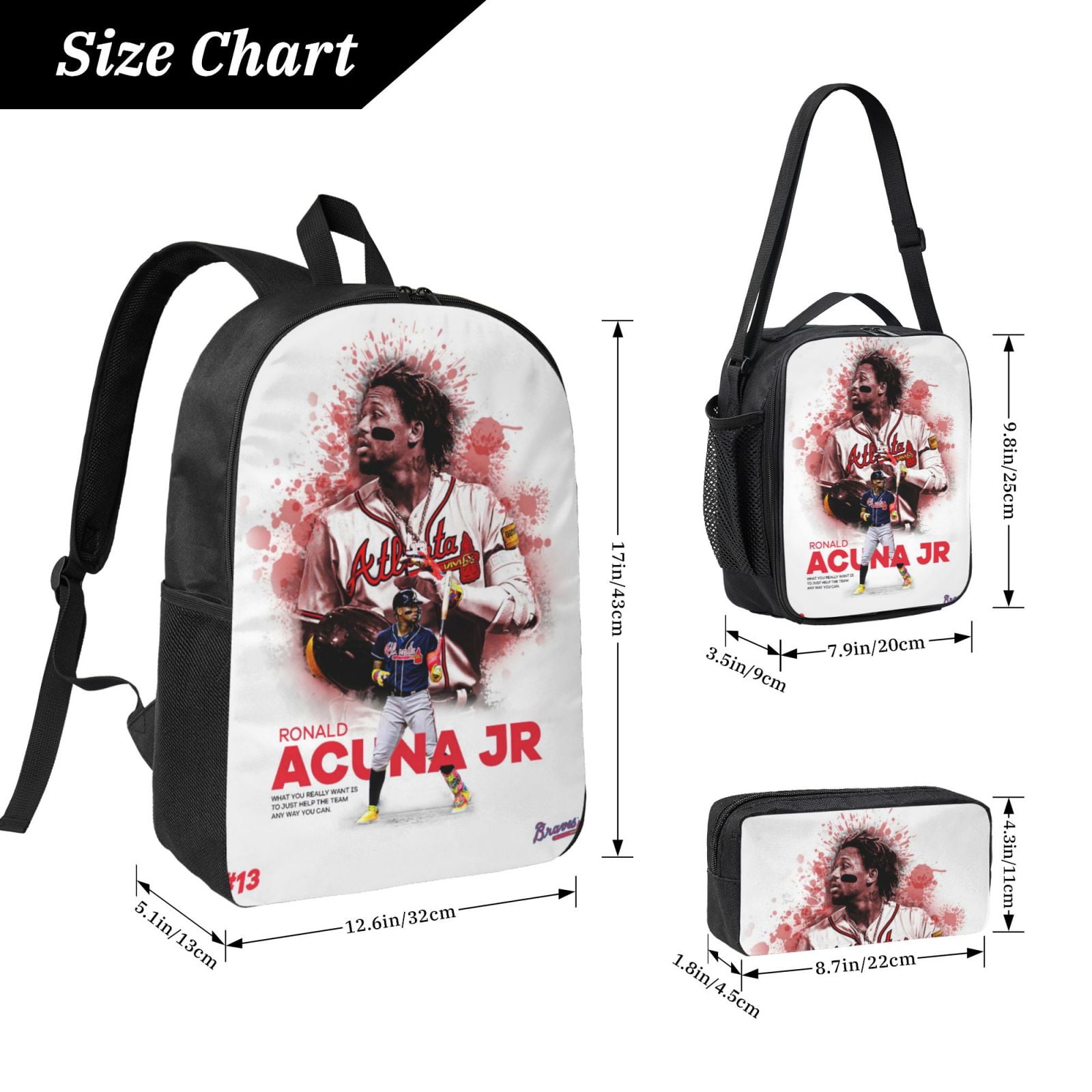 Ronald Acuña Jr ‌2025 Baseball-Themed Backpack Set -17 Inch with ...