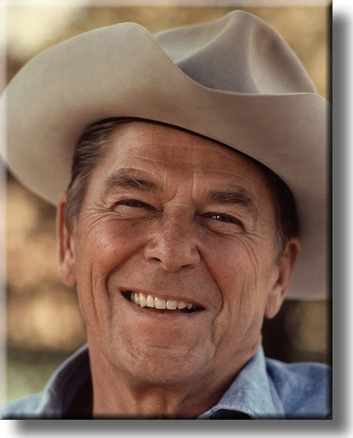 Ronald Reagan in Cowboy Hat Portrait Picture on Stretched Canvas, Wall ...